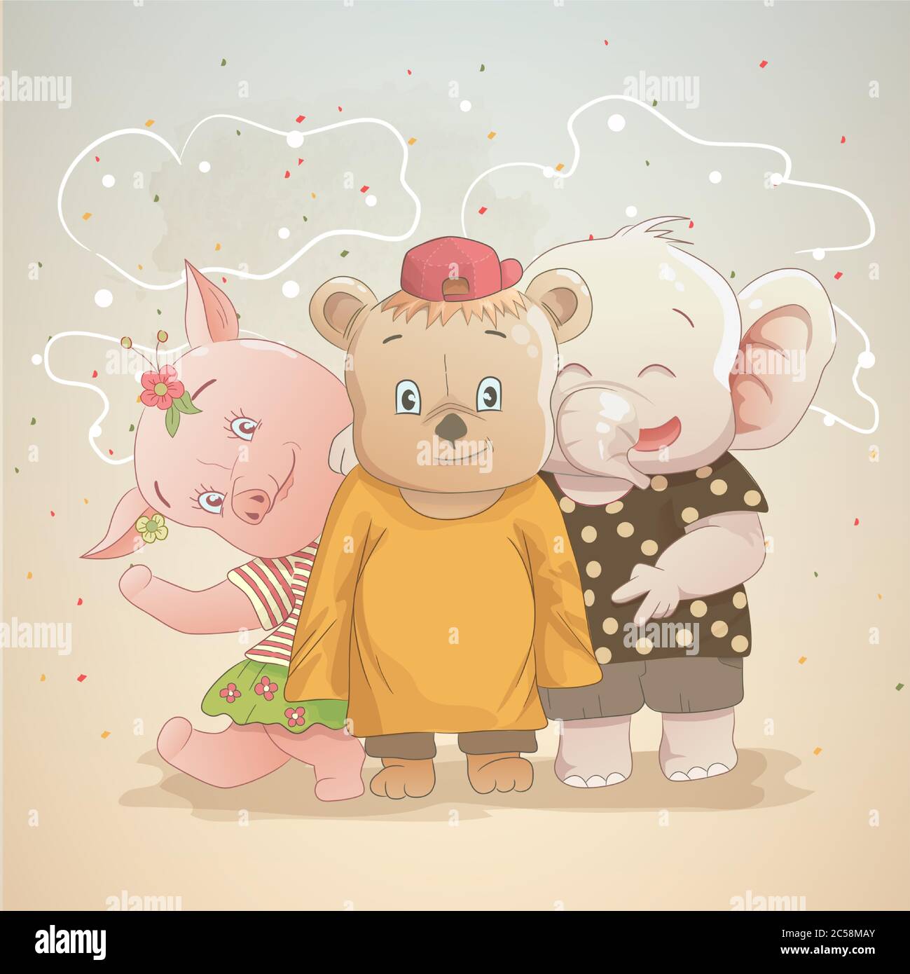 cute baby pigs, bears and elephants are friends together Stock Vector ...