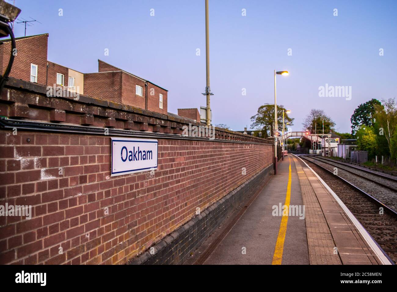 OAKHAM/RUTLAND, ENGLAND- 21 APRIL 2020: Oakham national rail train ...