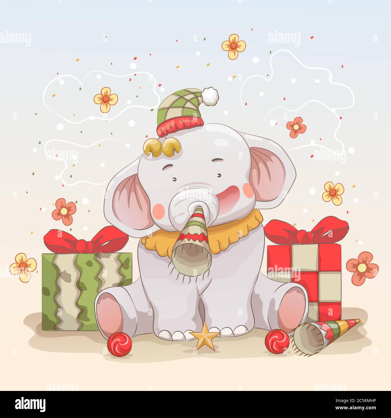 baby elephant celebrate christmas and new year Stock Vector Image & Art ...