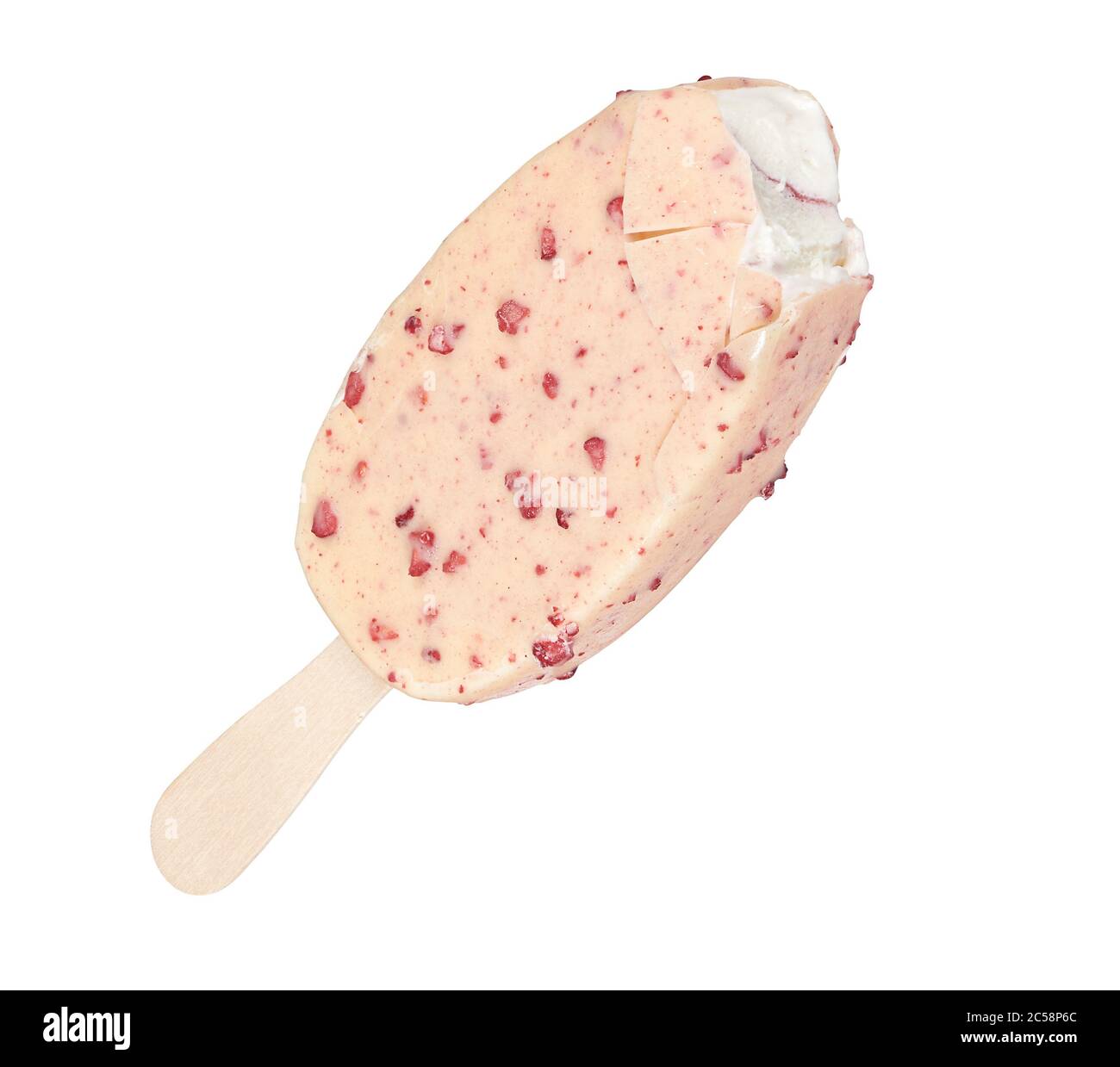 Bitten white chocolate popsicle isolated on white background with ...