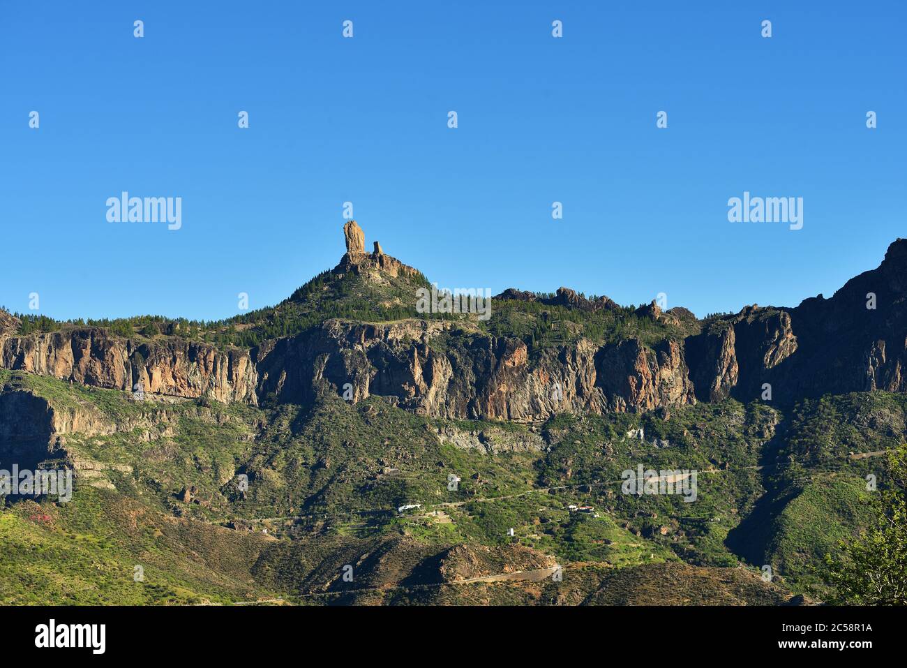 Landscape with the symbol of the island Gran Canaria Roque Nublo (rock ...