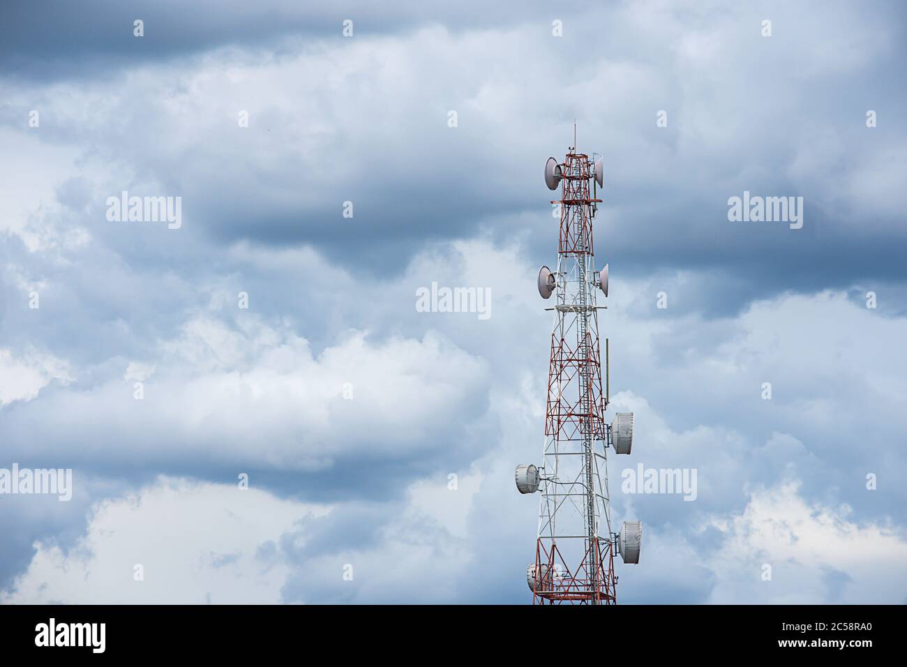 Wave transmission mast large phone signal with a bright blue sky Stock ...