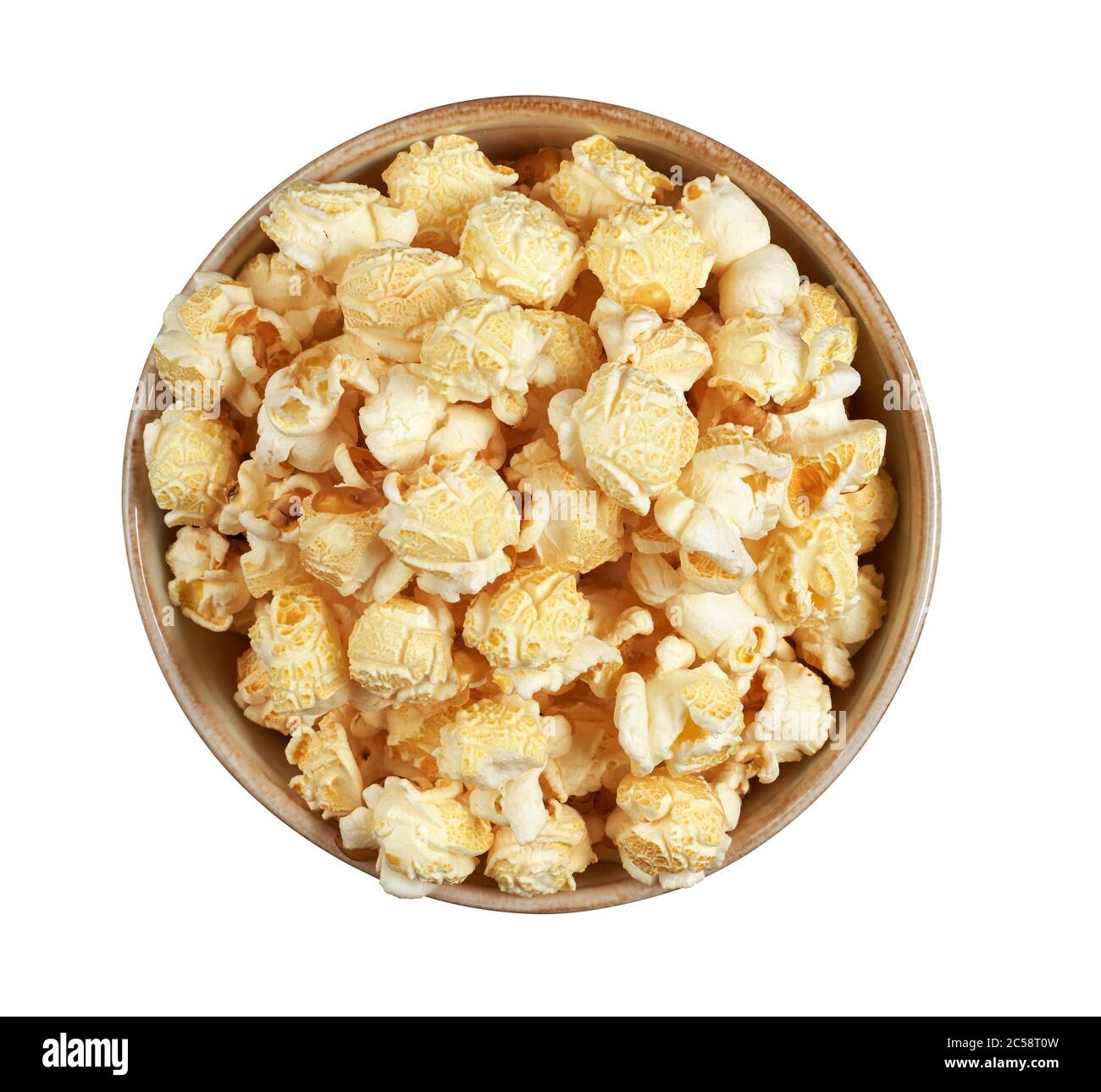 popcorn in a bowl isolated on white with clipping path. Top view Stock ...