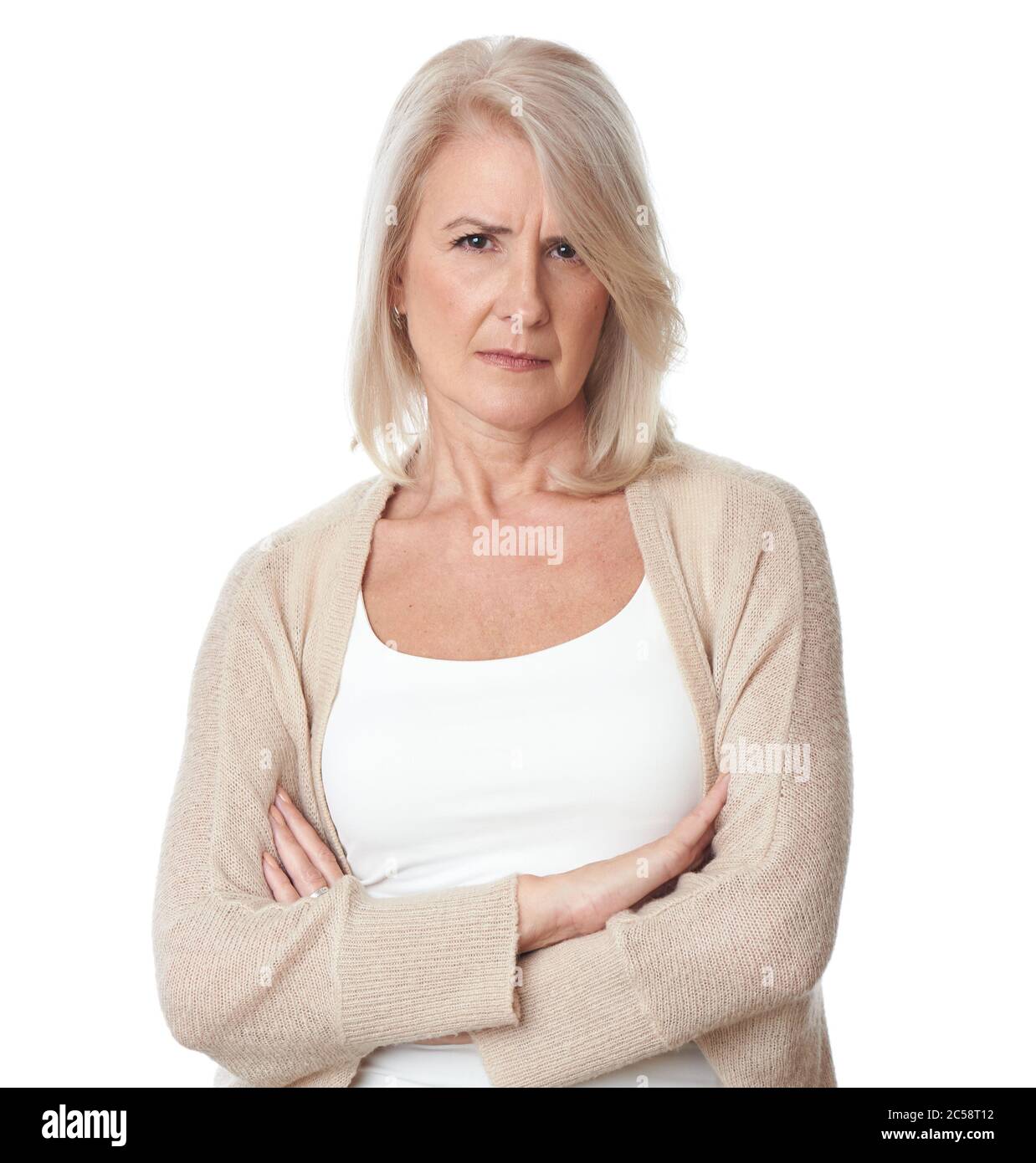 Angry senior blonde woman. Isolated on white background Stock Photo - Alamy