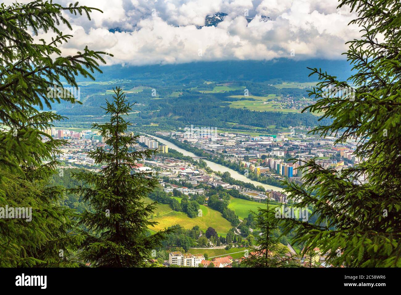 Panoramic aerial view of Innsbruck in a beautiful summer day, Austria ...