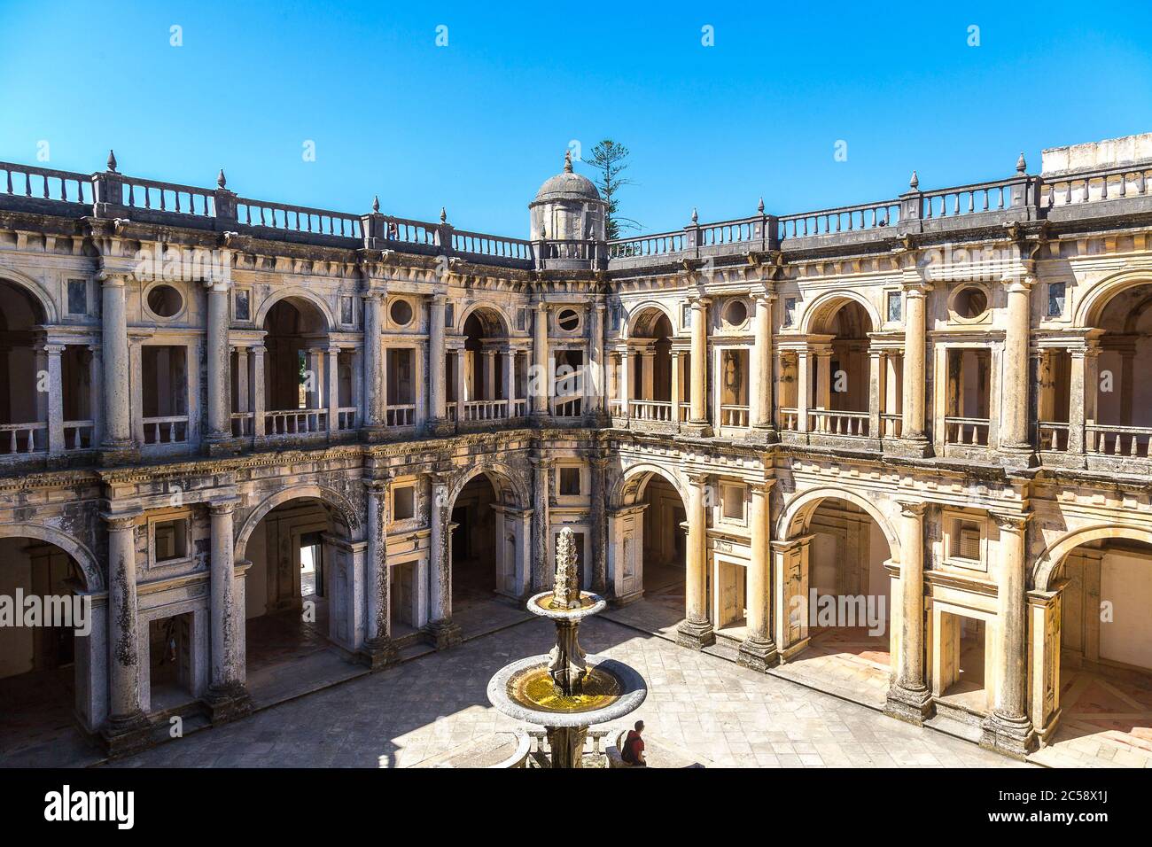 Central square of the inside medieval Templar castle in Tomar in a ...