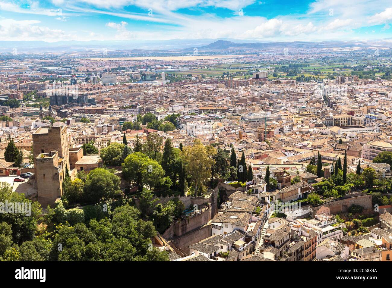 Panoramic aerial view of Granada in a beautiful summer day, Spain Stock ...