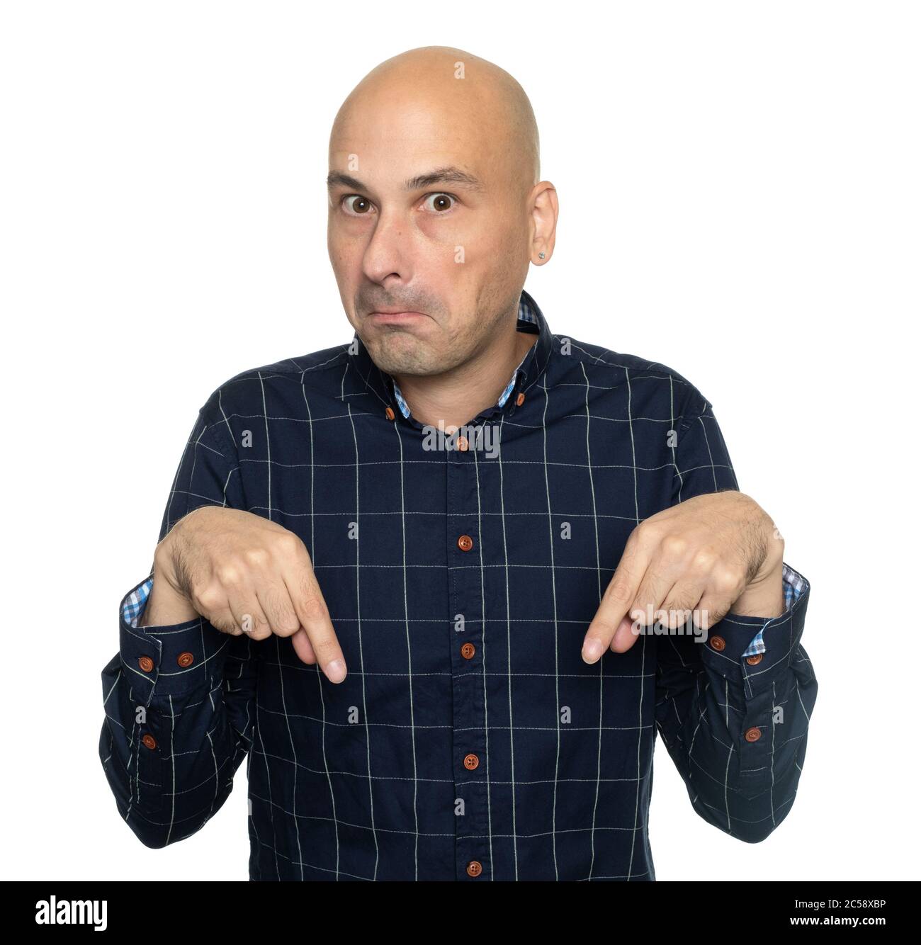 Studio portrait of a surprised bald guy isolated Stock Photo - Alamy