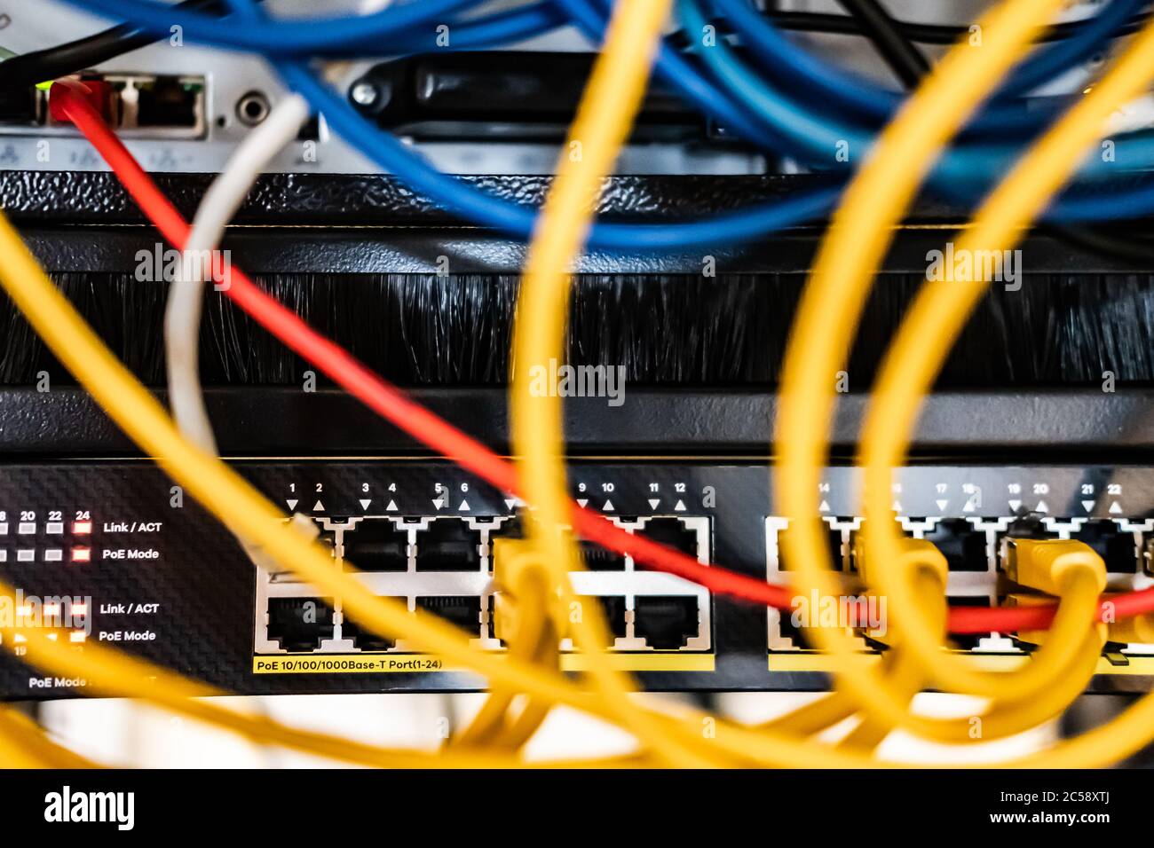 Shallow focus of a newly installed, Gigabit core switch with PoE ...