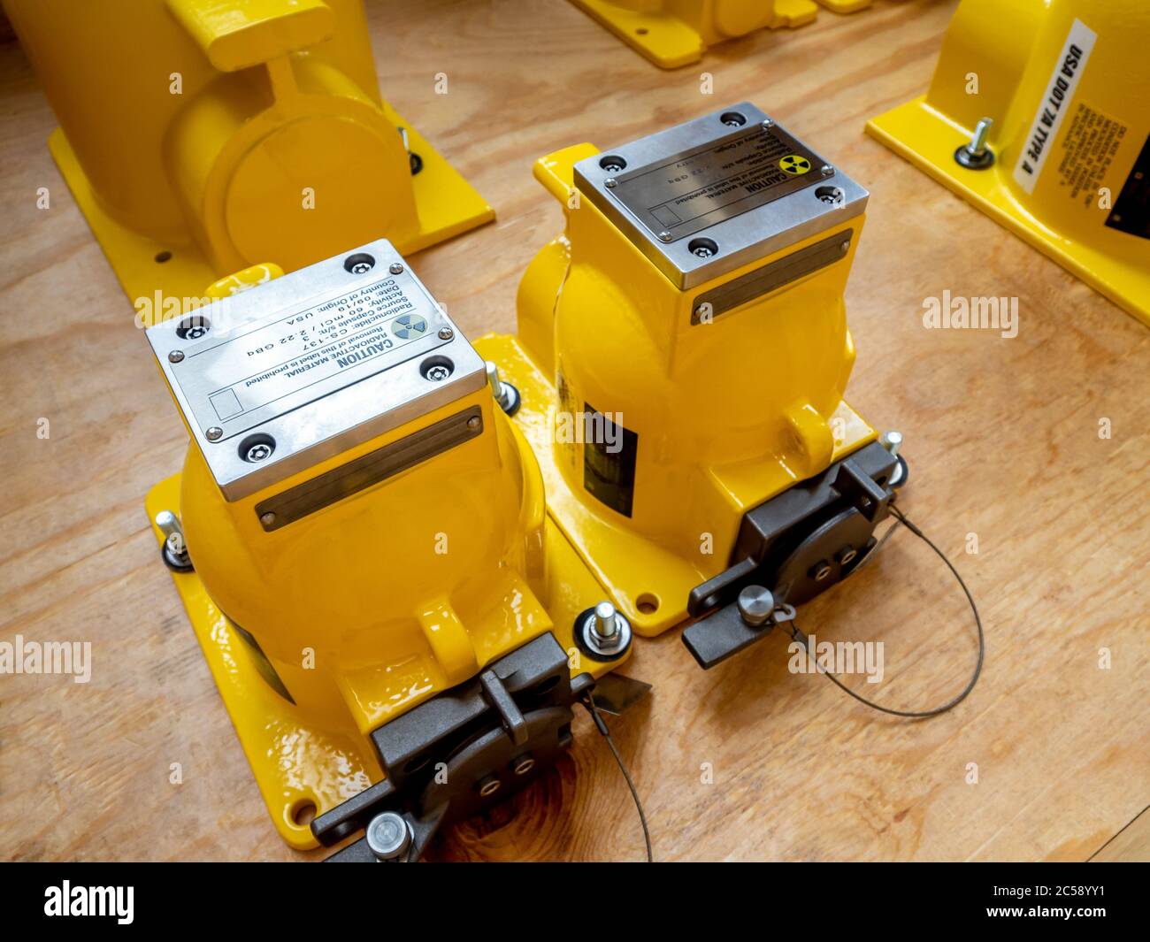 Radiation warning sign on the nameplate the mechanical container of ...