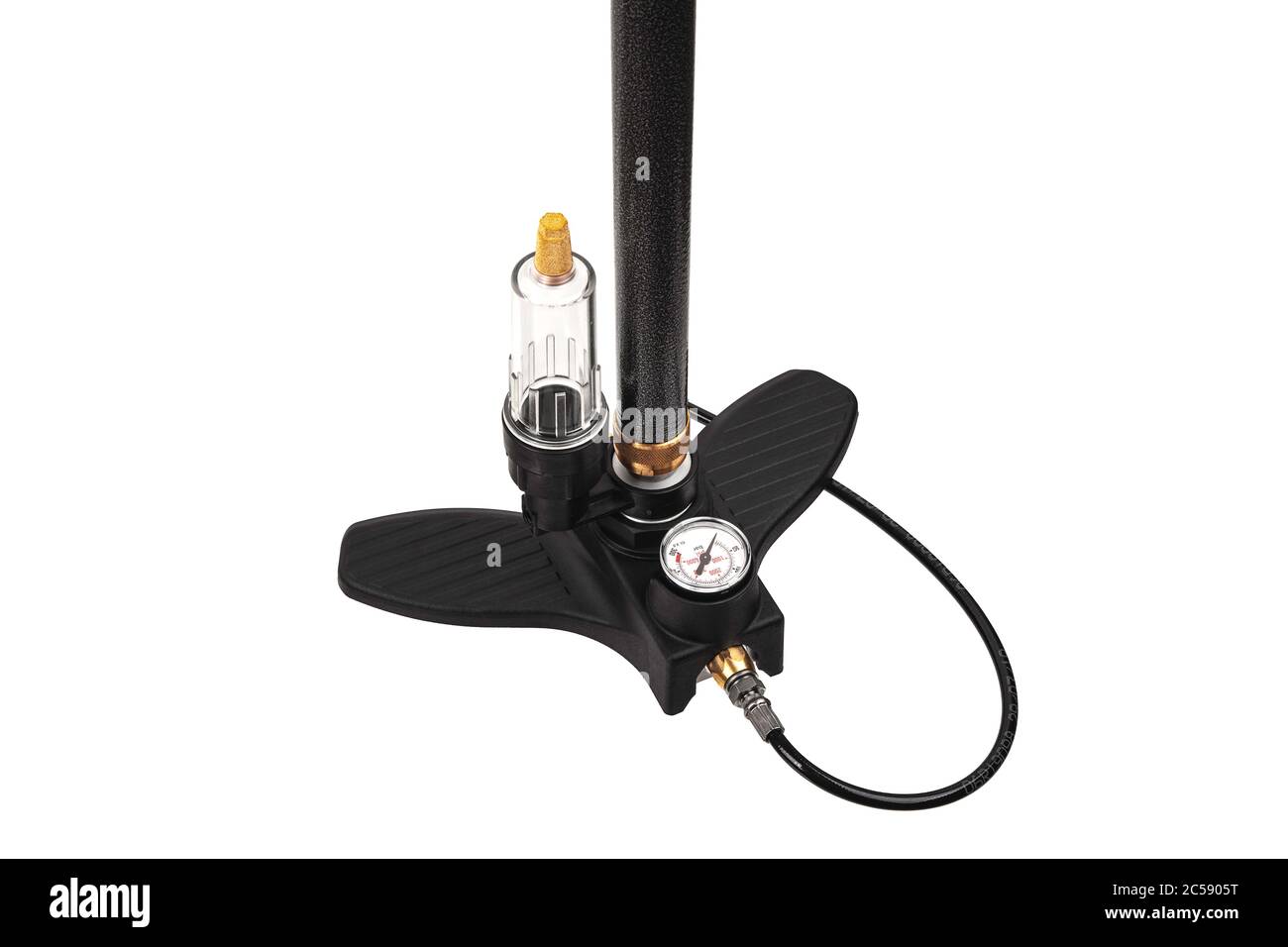 Bicycle hand pump with pressure sensor isolate on a white background ...