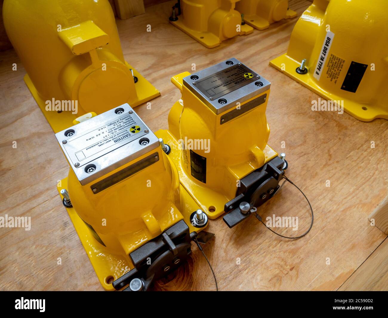 Radiation warning sign on the nameplate the mechanical container of ...