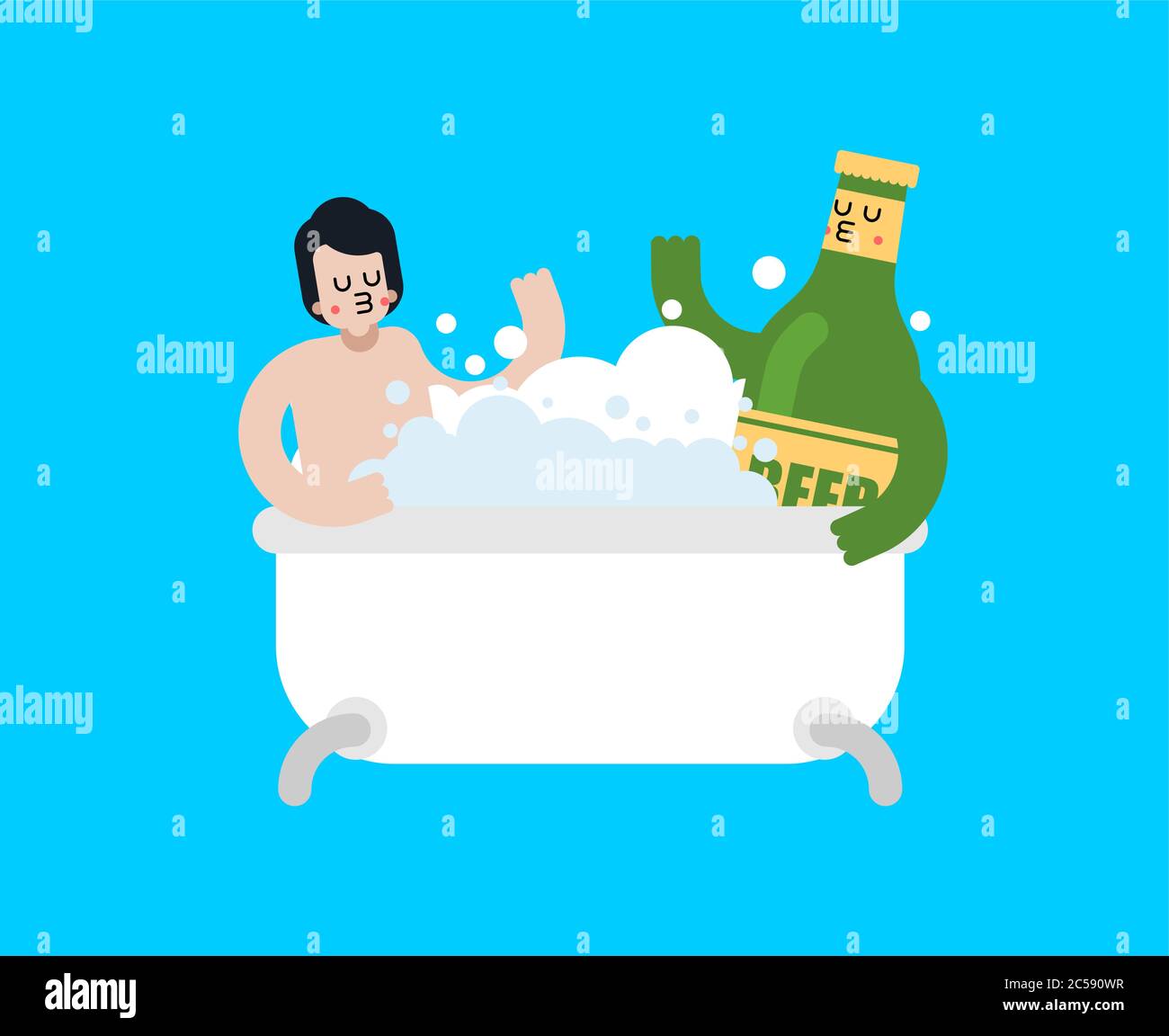 Beer lover Bathing in bath. Guy and bottle of beer. Romantic ...