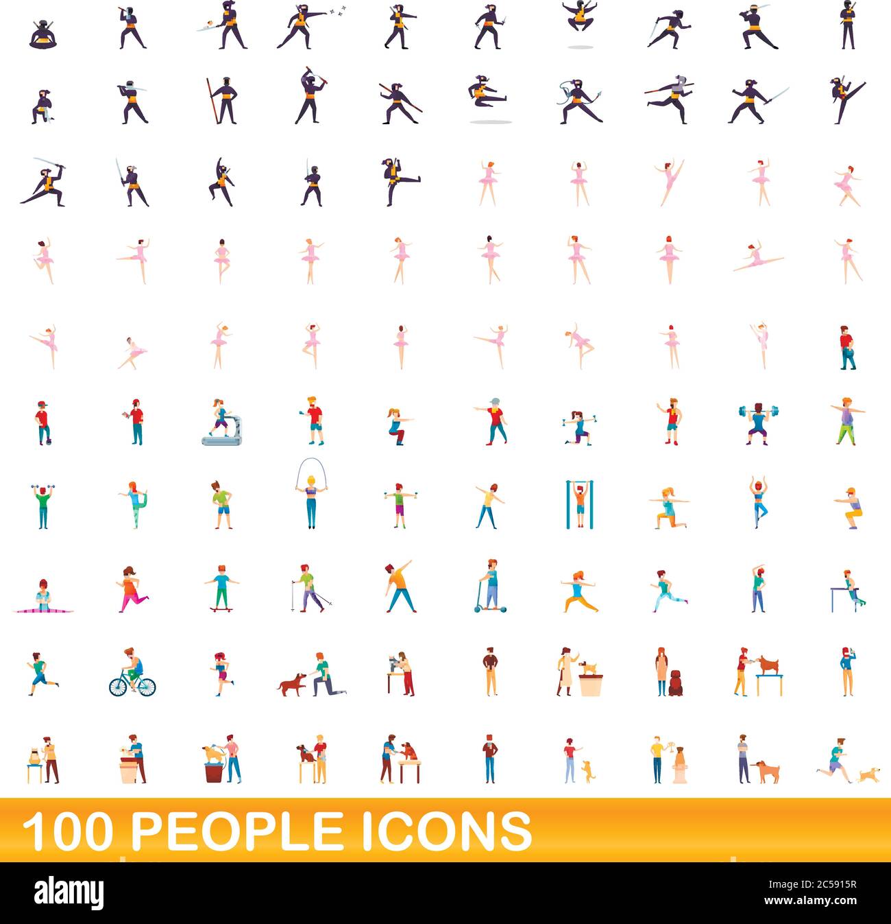 100 people icons set. Cartoon illustration of 100 people icons vector ...