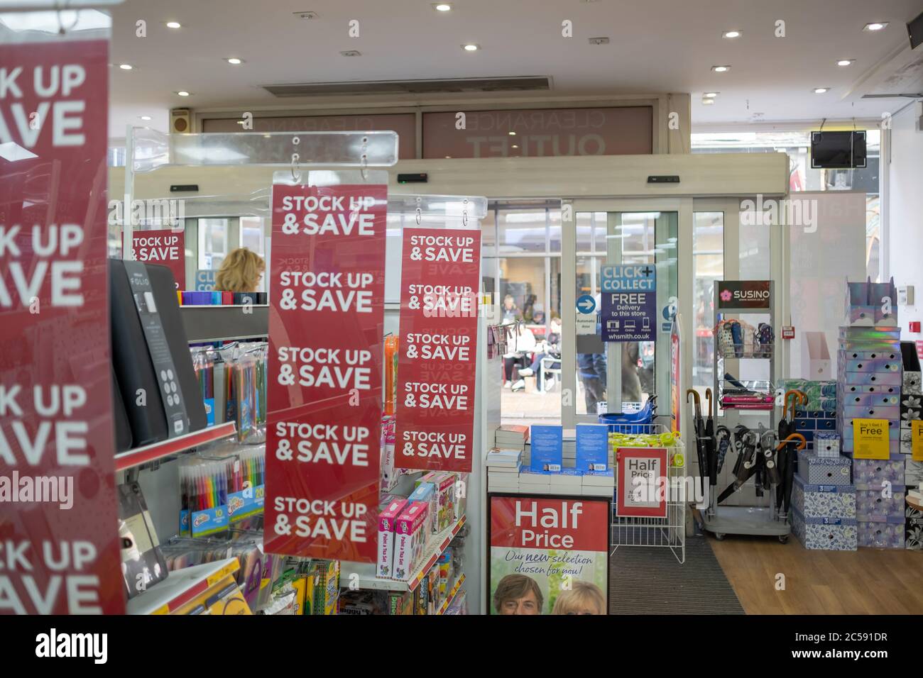 Shallow focus of Sales Banners seen within a well-known book store and ...