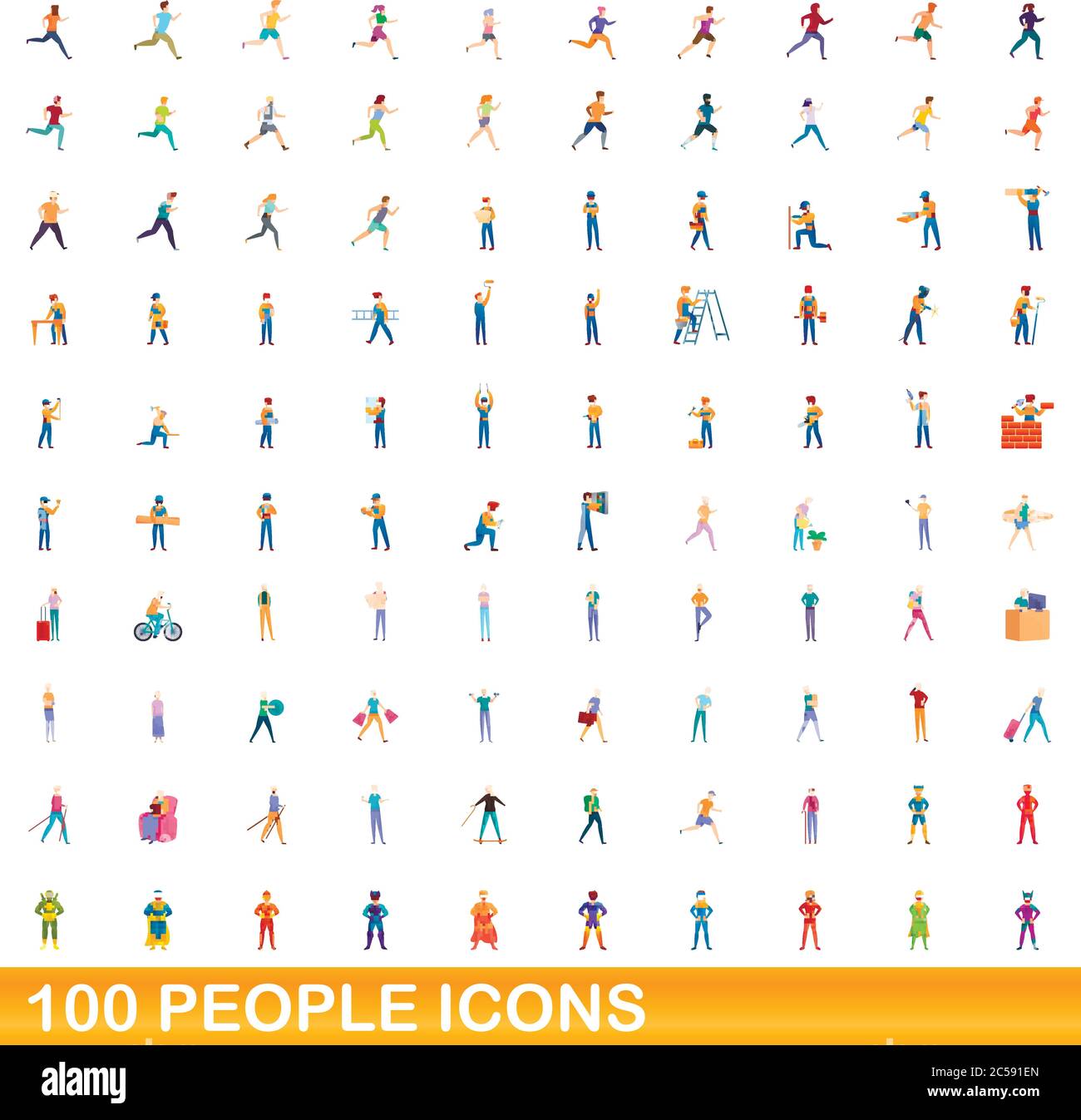 100 people icons set. Cartoon illustration of 100 people icons vector ...