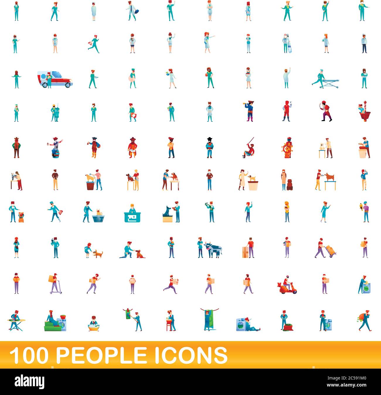 100 people icons set. Cartoon illustration of 100 people icons vector ...