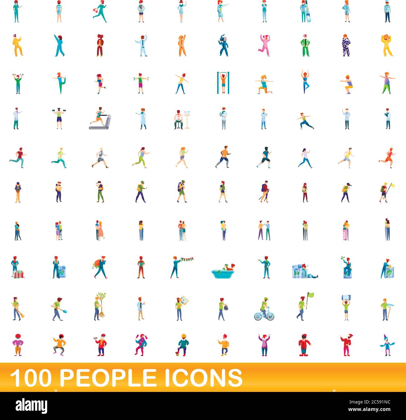100 people icons set. Cartoon illustration of 100 people icons vector ...