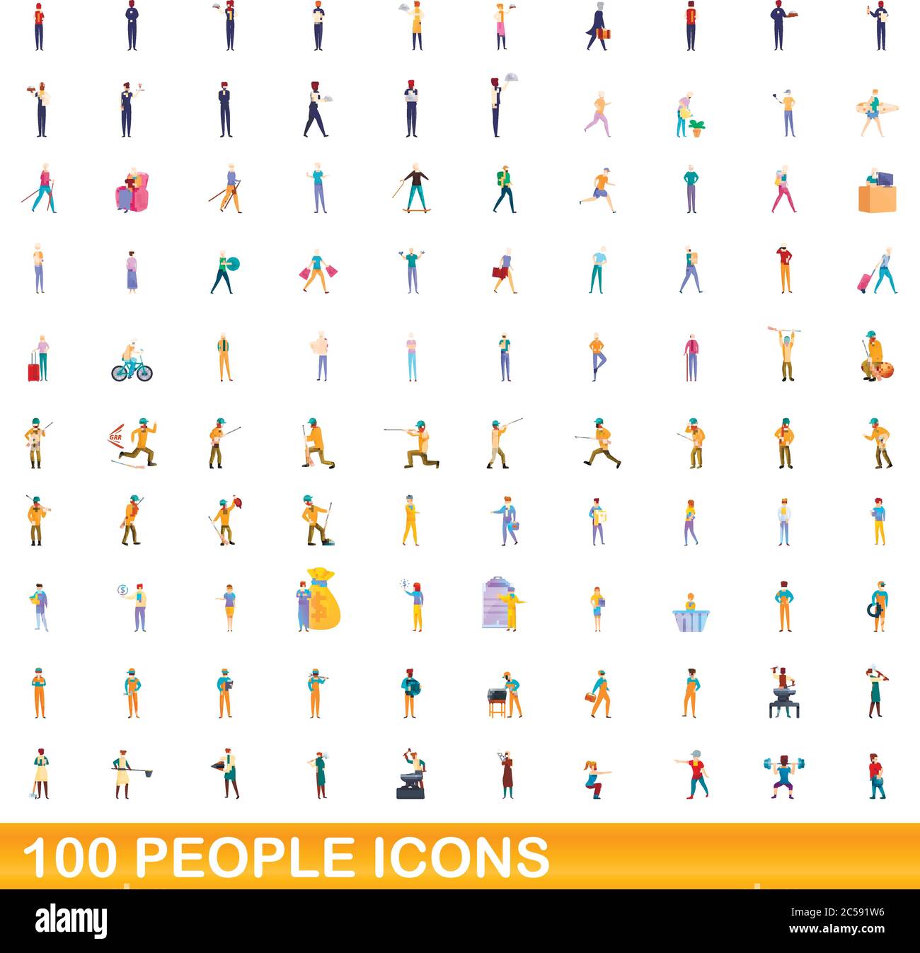 100 people icons set. Cartoon illustration of 100 people icons vector ...