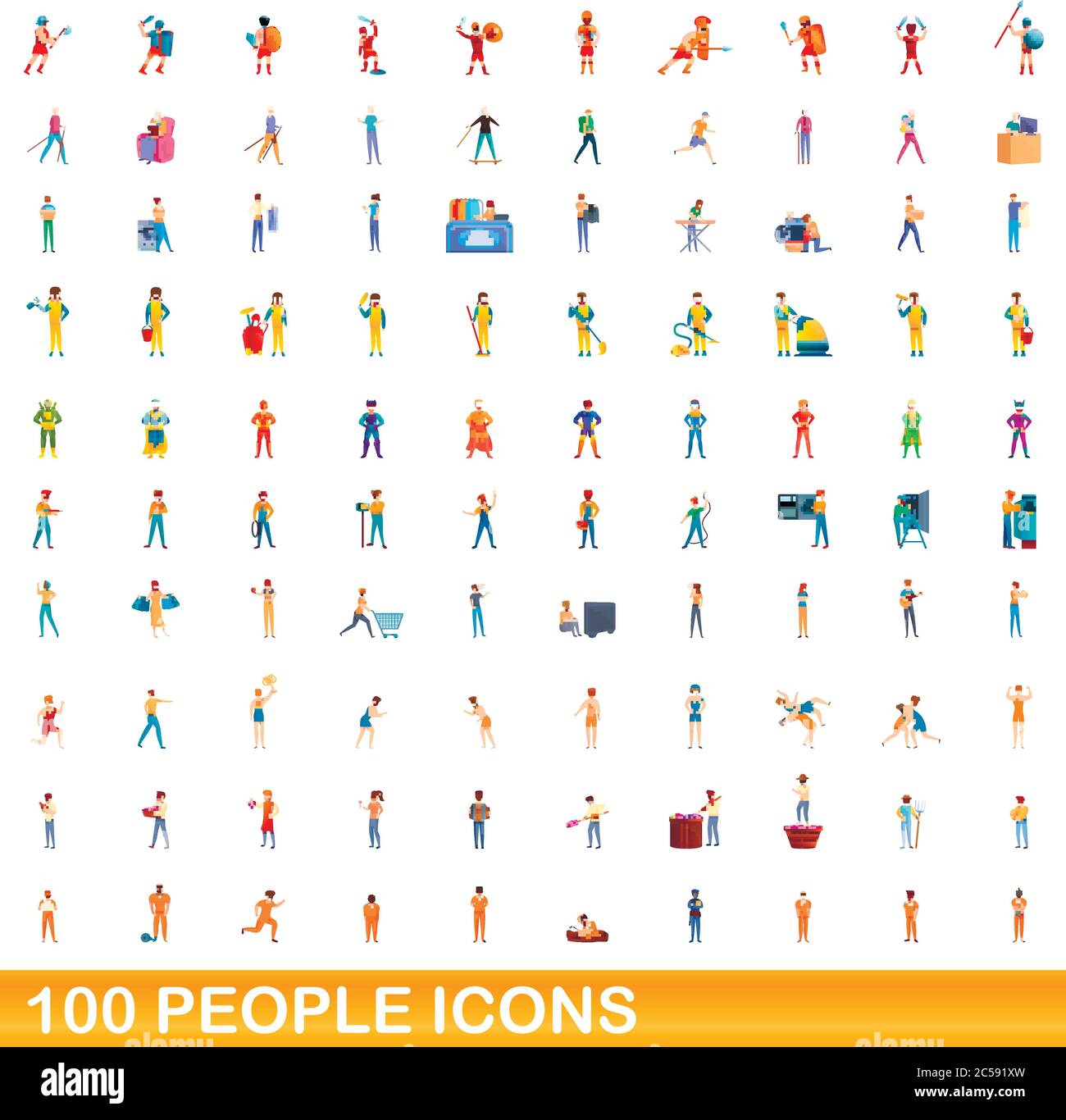 100 people icons set. Cartoon illustration of 100 people icons vector ...