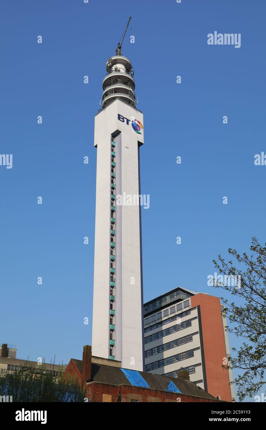 The BT Tower, a telecommunications tower in Birmingham city centre ...