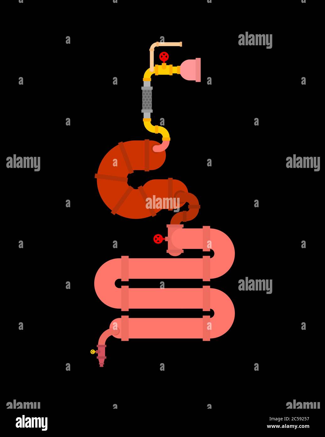 Metal digestive tract. Iron stomach and intestines. Robotic internal ...
