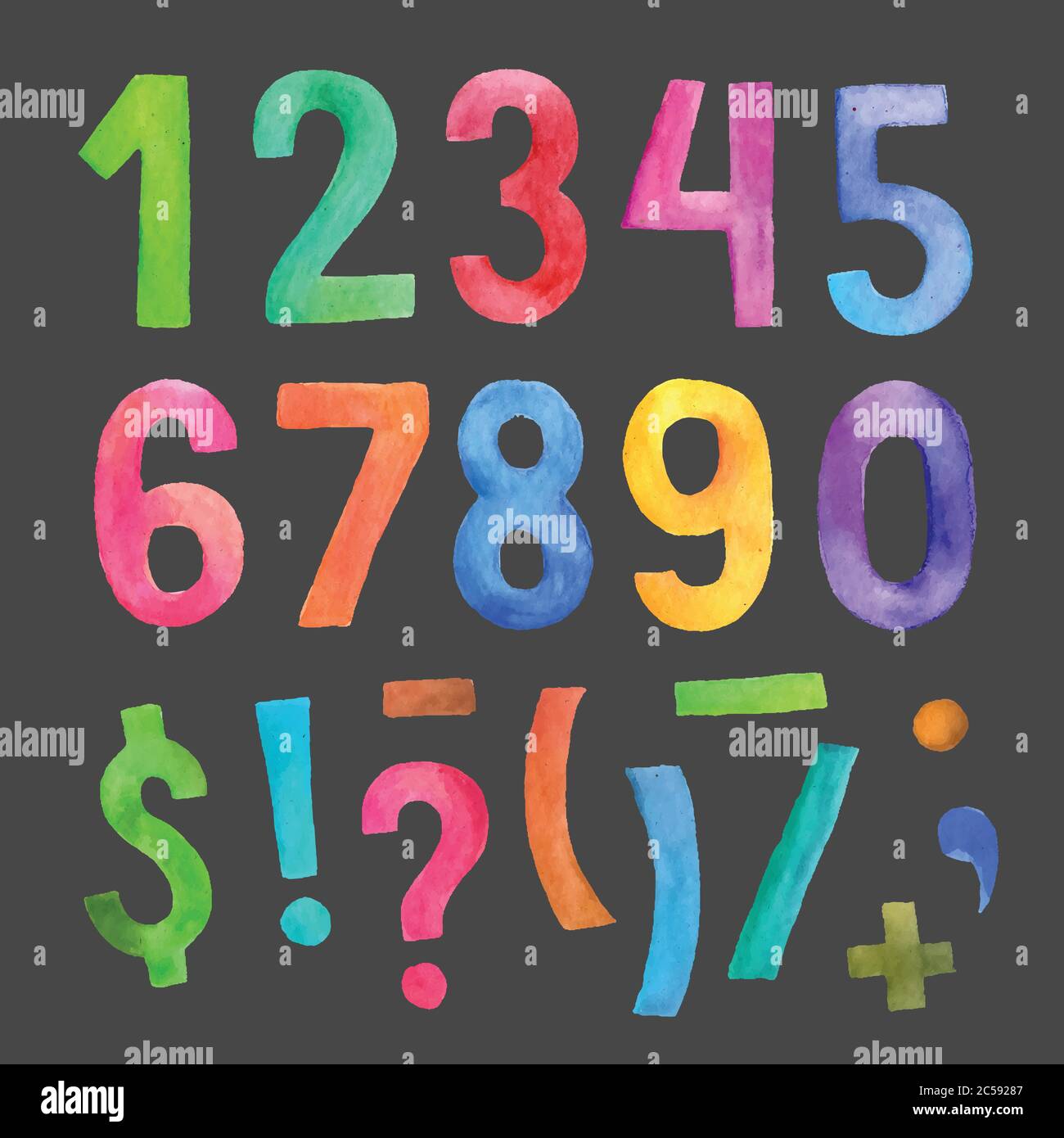 Watercolor handwritten numbers and symbols Stock Vector Image & Art - Alamy