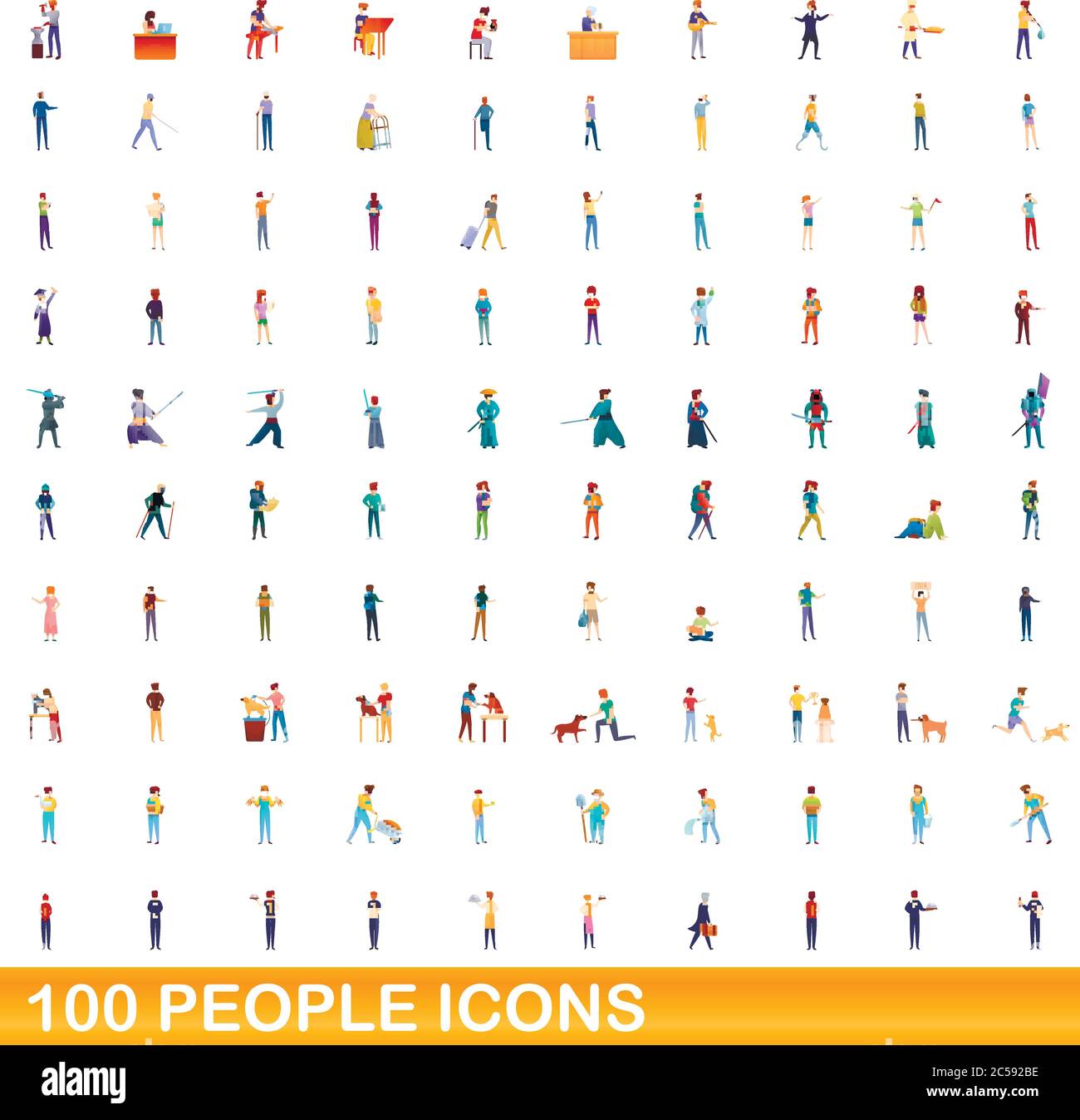 100 people icons set. Cartoon illustration of 100 people icons vector ...