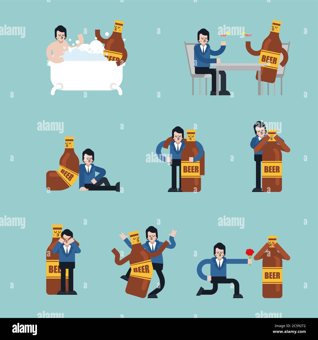 Beer lover set. Guy and bottle of beer. Romantic relationship with ...