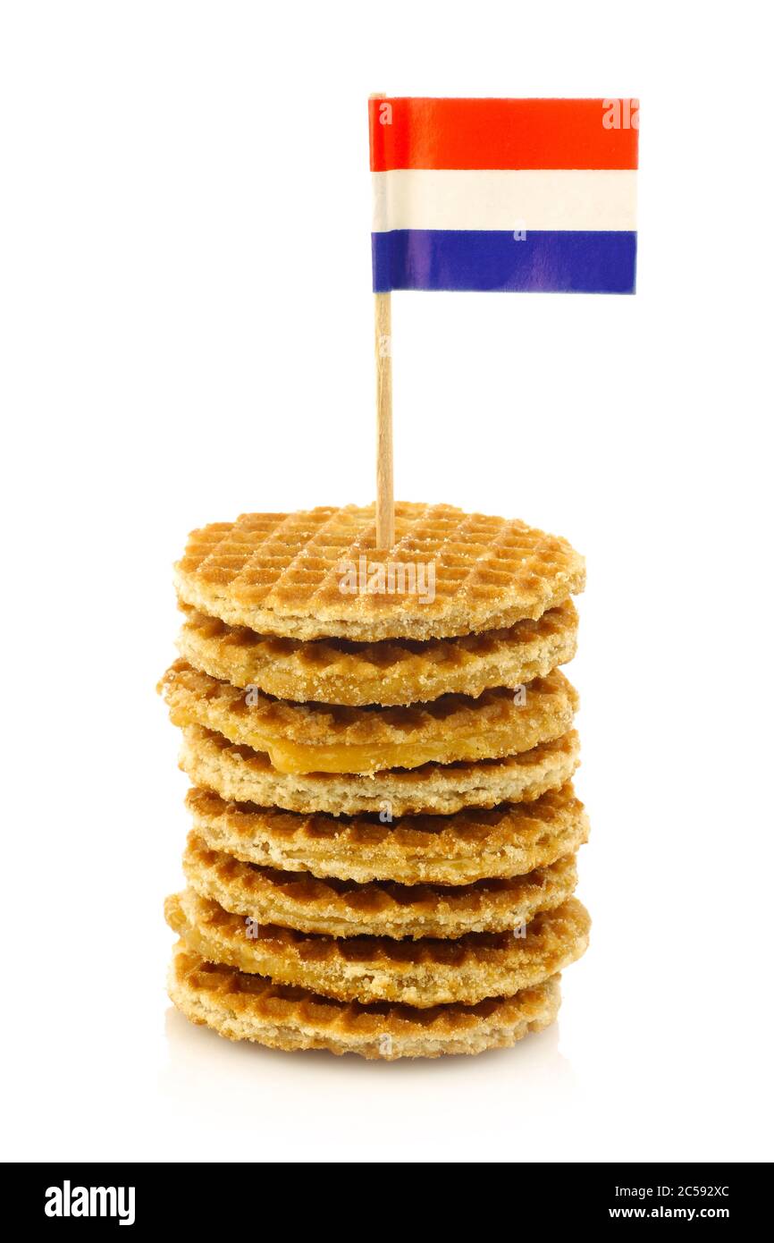 traditional Dutch mini waffles called "stroopwafels" with a Dutch flag ...