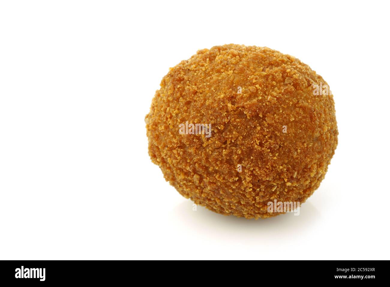 A real traditional Dutch snack called "bitterbal" on a white background ...