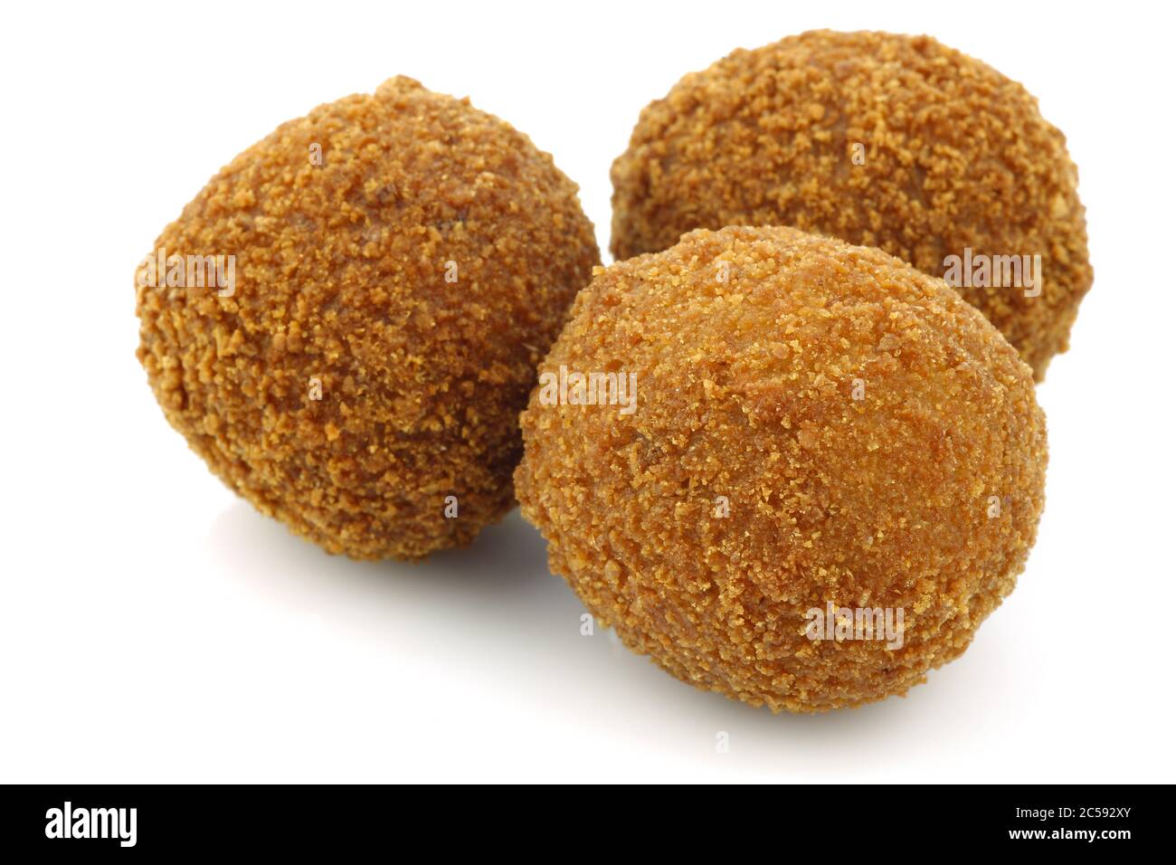 A real traditional Dutch snack called "bitterballen" on a white ...