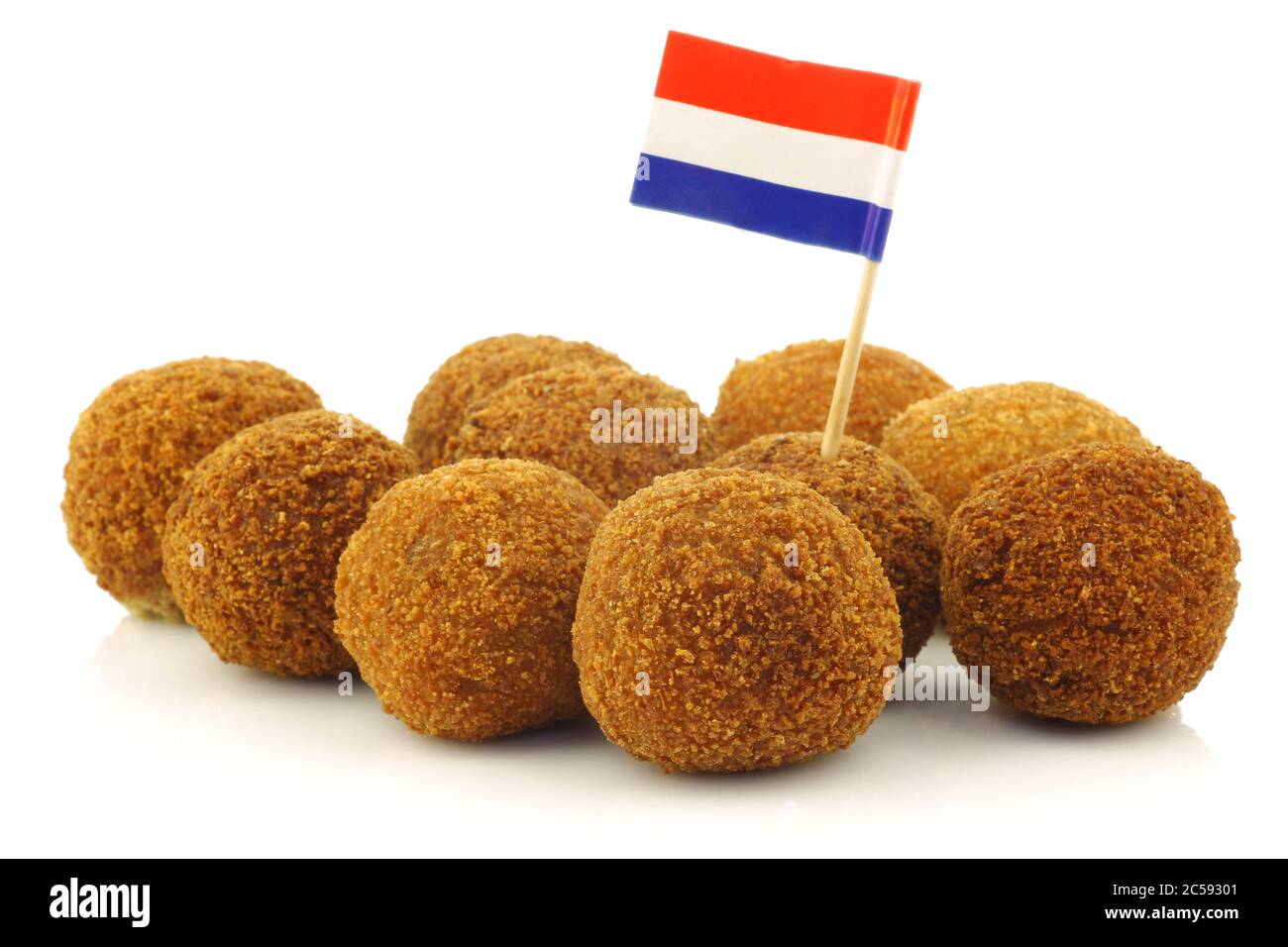 A real traditional Dutch snack called "bitterballen" with a Dutch flag ...