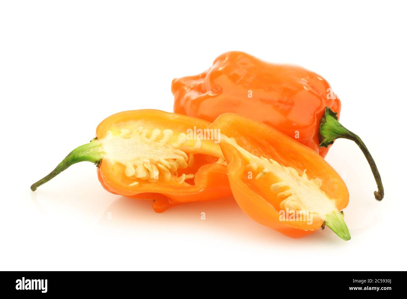 spicy hot adjuma pepper(Capsicum chinense ) on a white background Stock ...