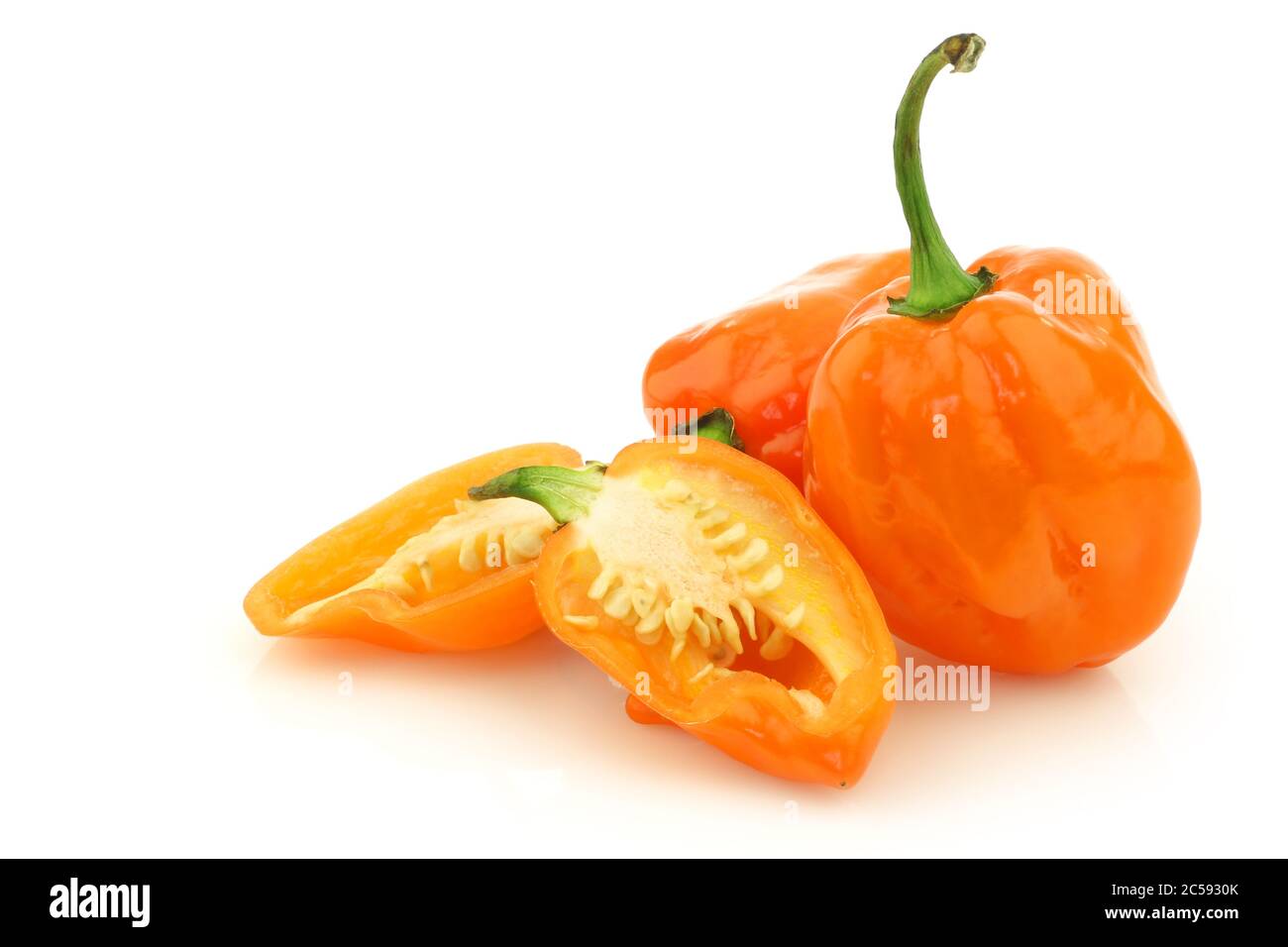 spicy hot adjuma pepper(Capsicum chinense ) on a white background Stock ...