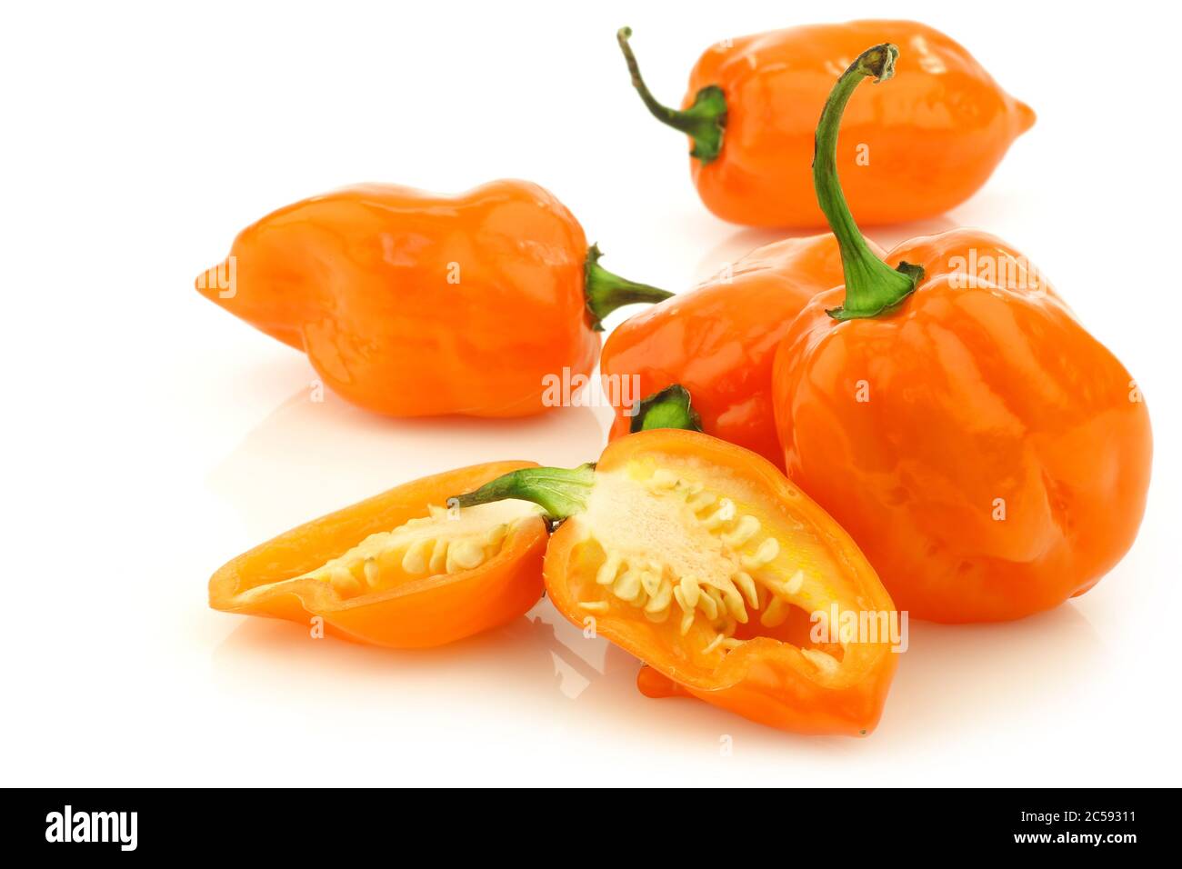 spicy hot adjuma pepper(Capsicum chinense ) on a white background Stock ...