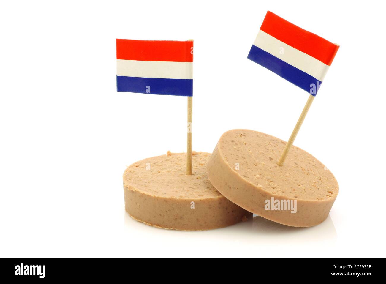 pieces of traditional Dutch liver sausage with a Dutch flag toothpick ...