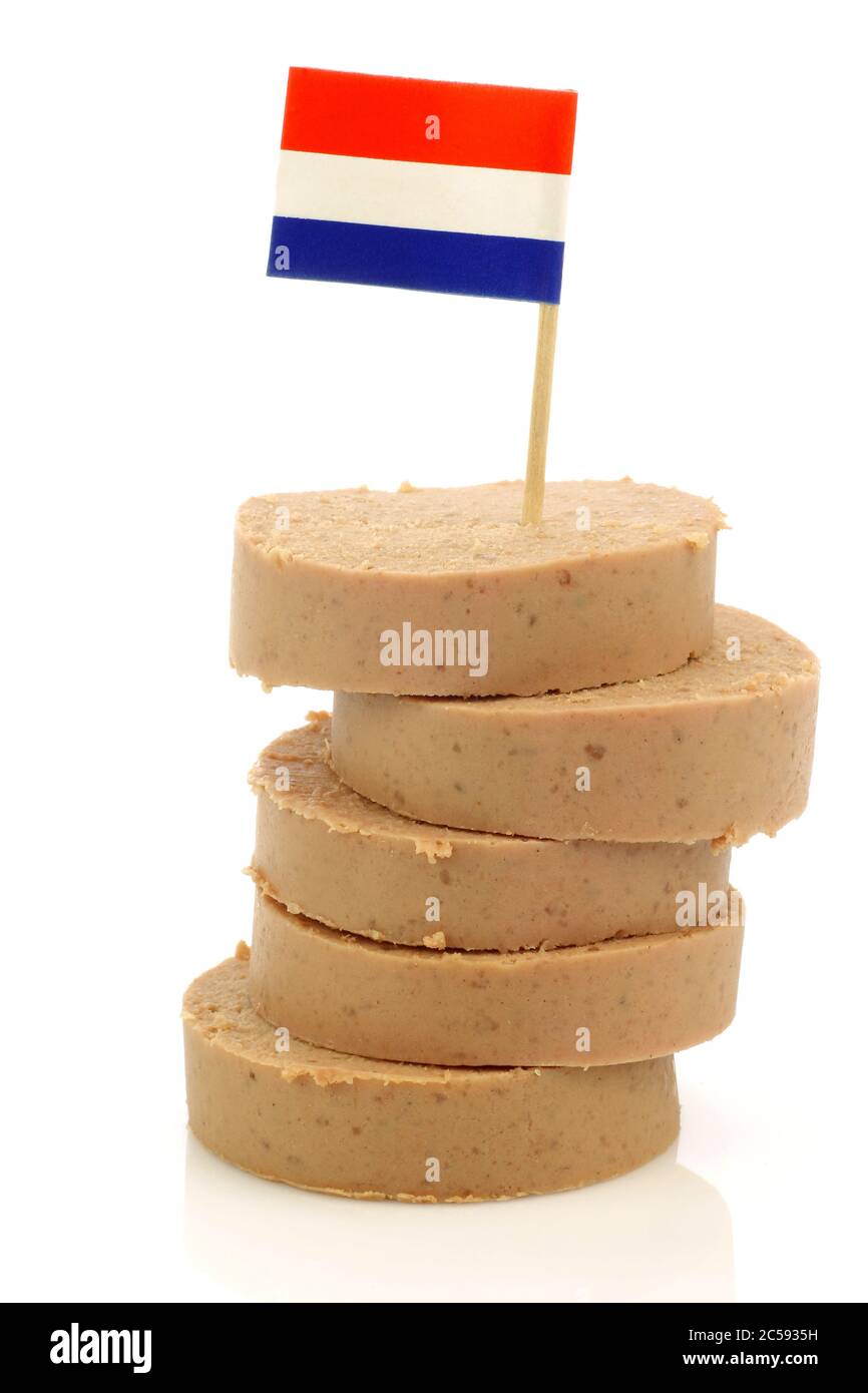 pieces of traditional Dutch liver sausage with a Dutch flag toothpick ...