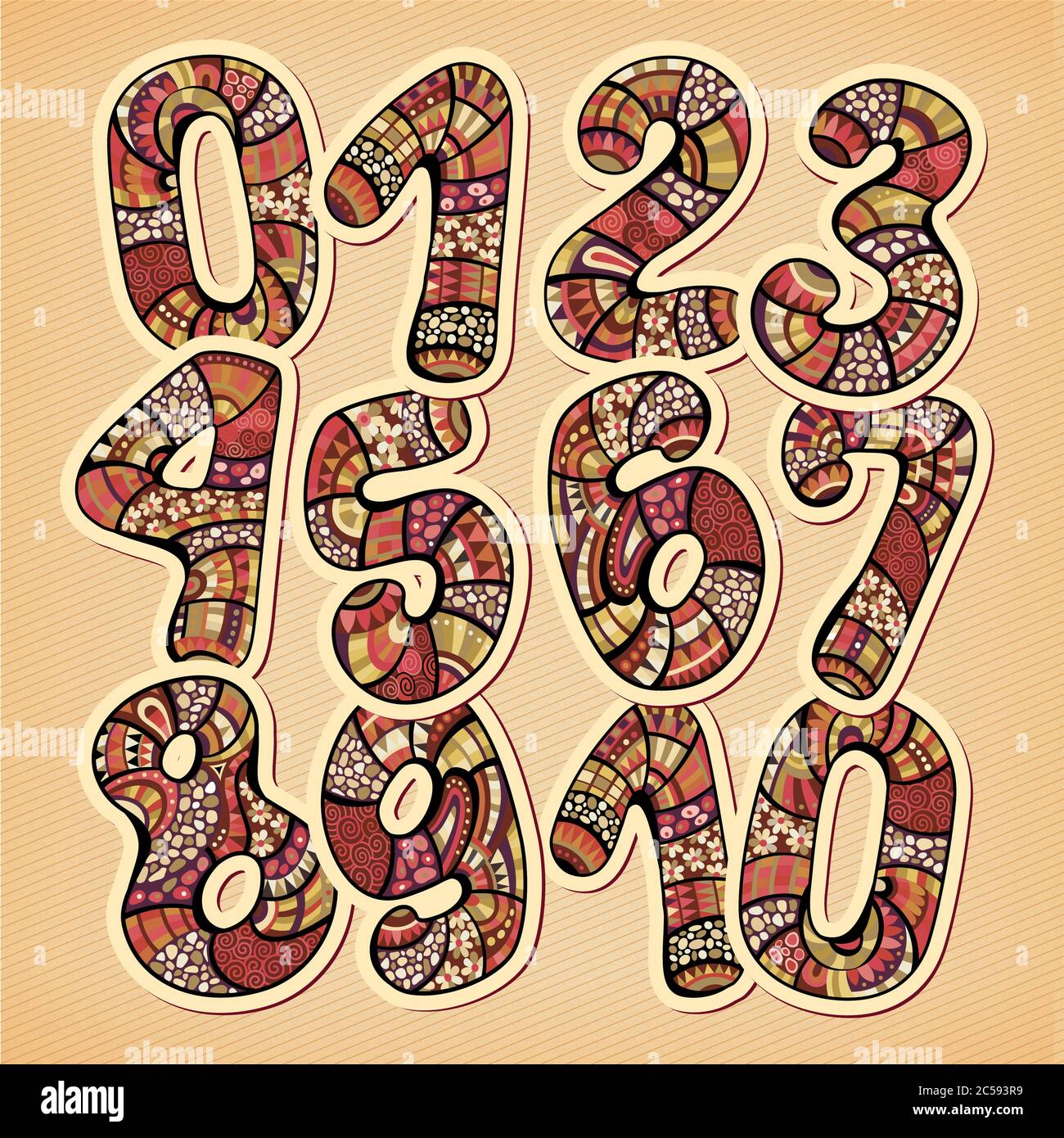 Decorative doodles hand drawn vintage floral style numbers Stock Vector ...