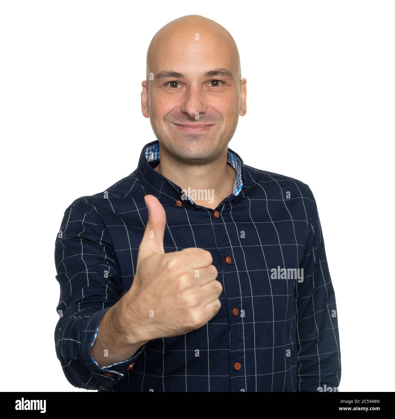 Happy bald man showing thumbs up. Isolated on white Stock Photo - Alamy Happy bald man showing thumbs up. Isolated on white Stock Photo - Alamy