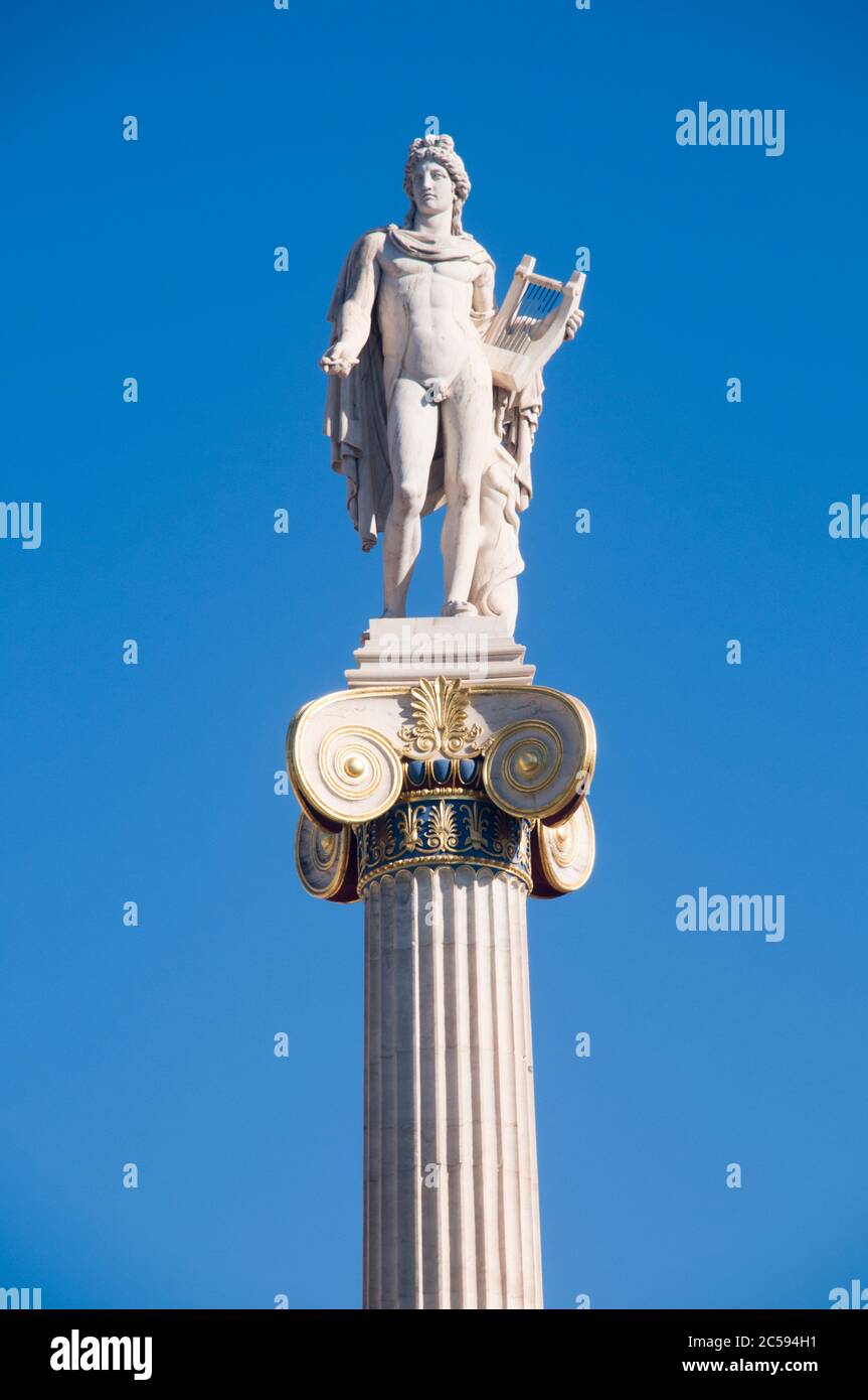 Statue of Apollo at the Academy of Athens, part of the architectural ...