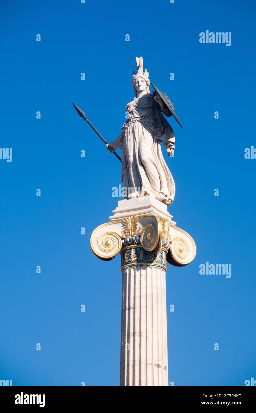Statue of Athena at the Academy of Athens, part of the architectural ...