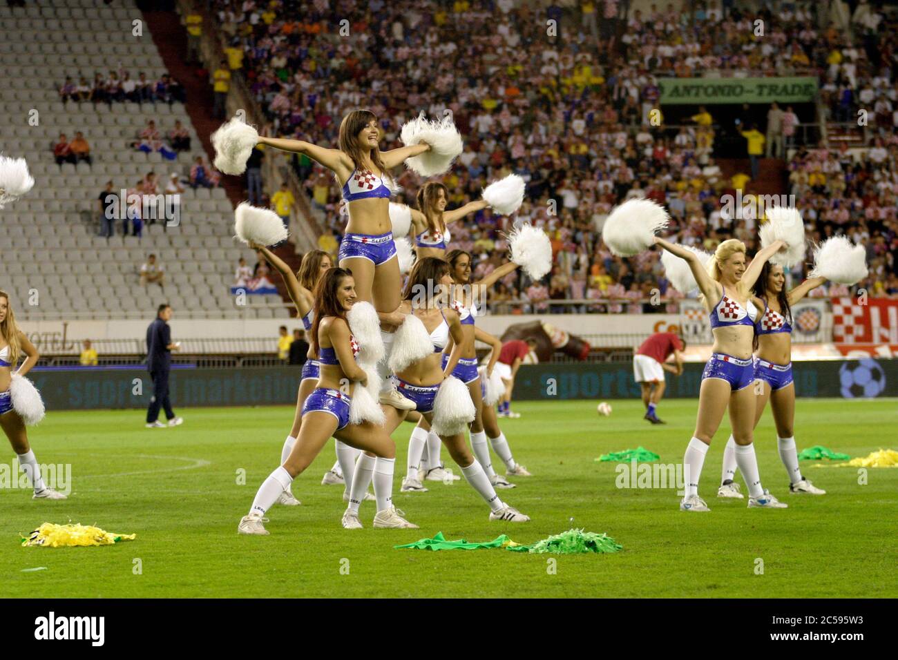 Split, Croatia - 17 August, 2005: Cheerleaders on the football ...