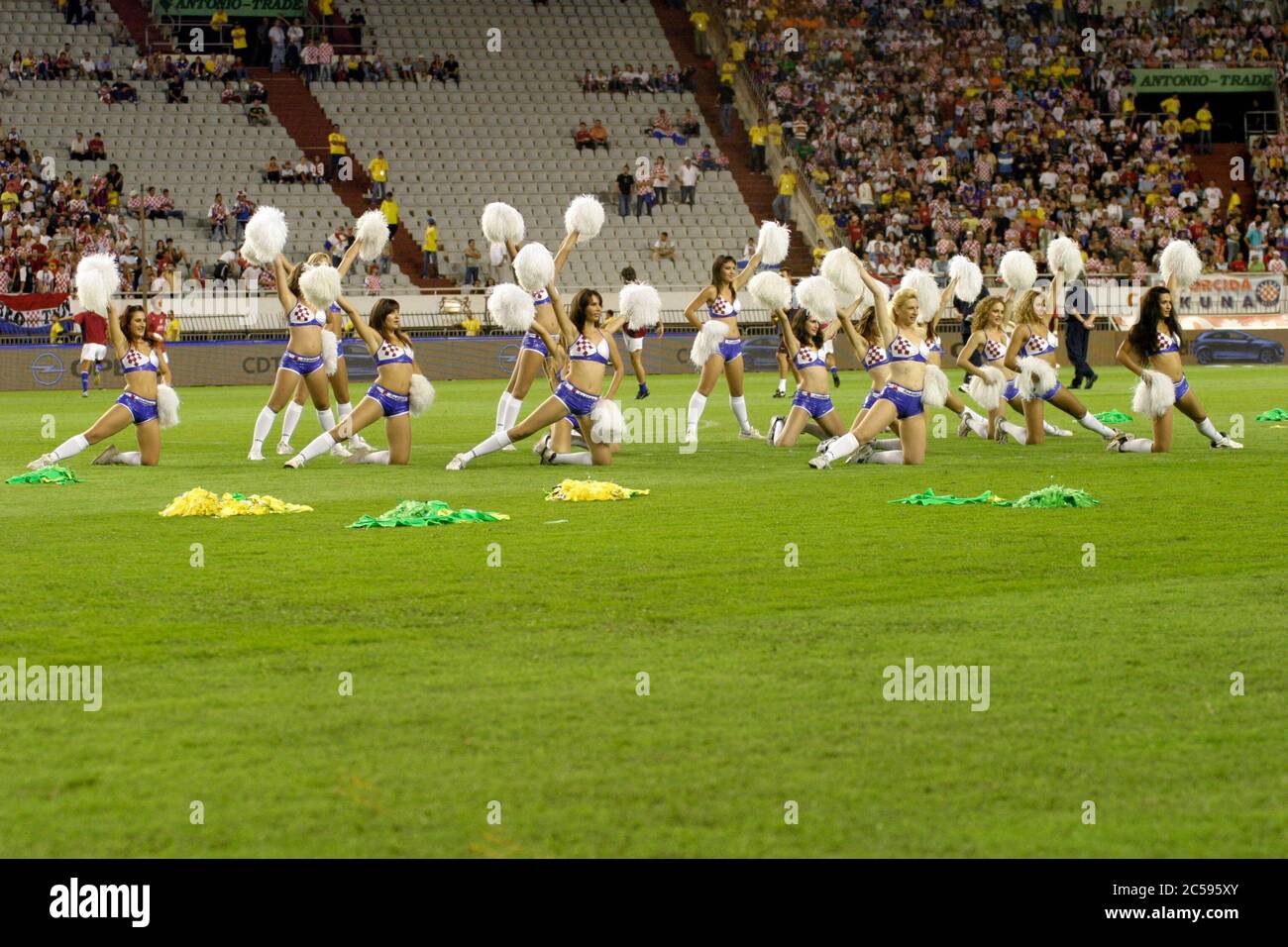 Split, Croatia - 17 August, 2005: Cheerleaders on the football ...