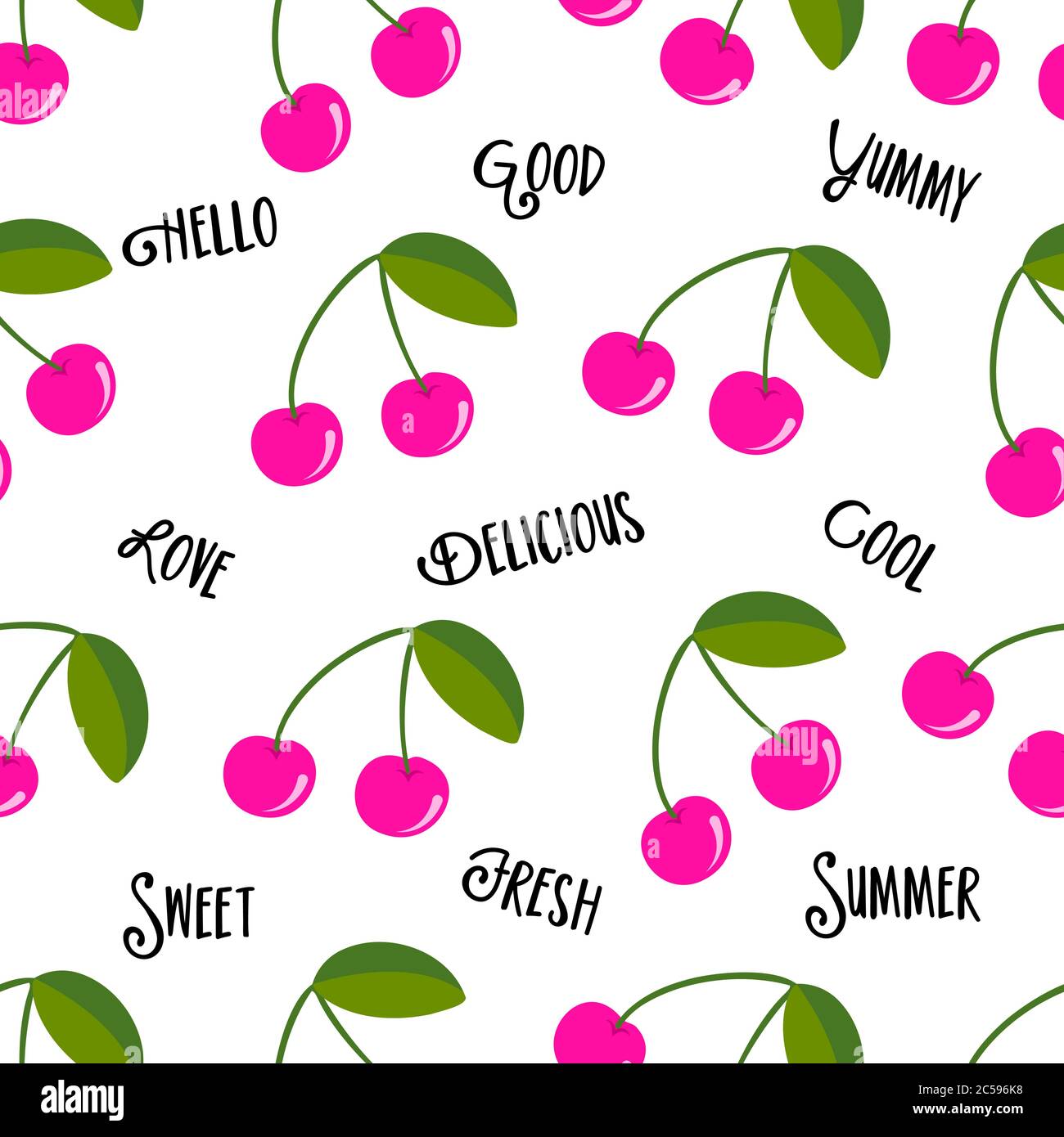 Cute cherry berry pattern background with summer feeling words - funny ...
