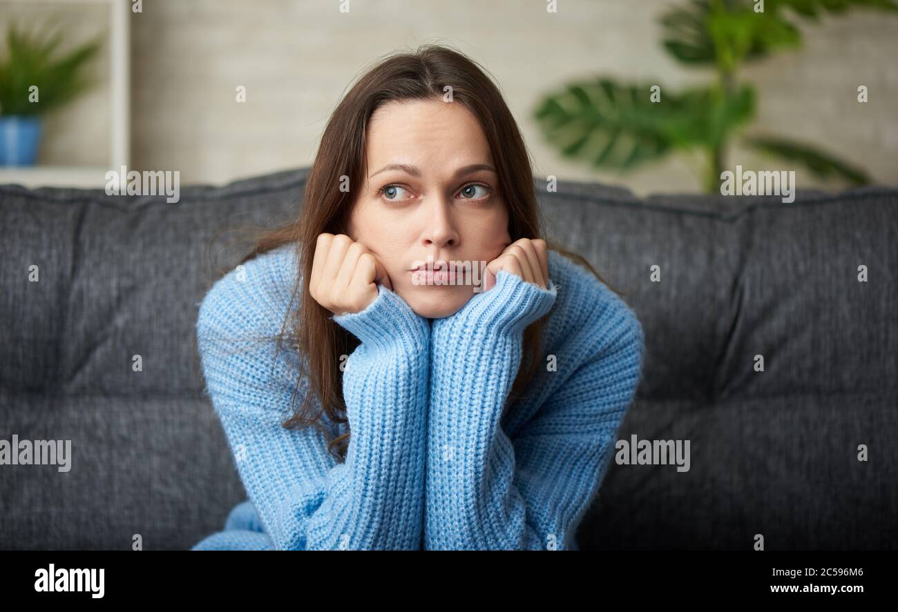 Lonely Sad Woman Deep In Thoughts Portrait Of A Thinking Woman Stock