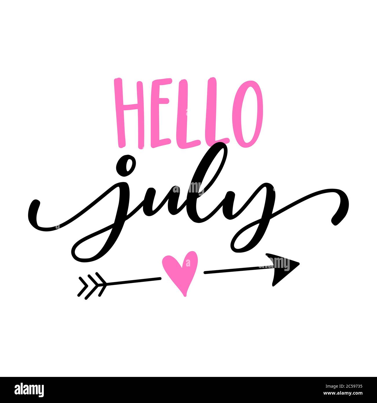 Hello July - Hand drawn summer lettering card, background. Vector ...
