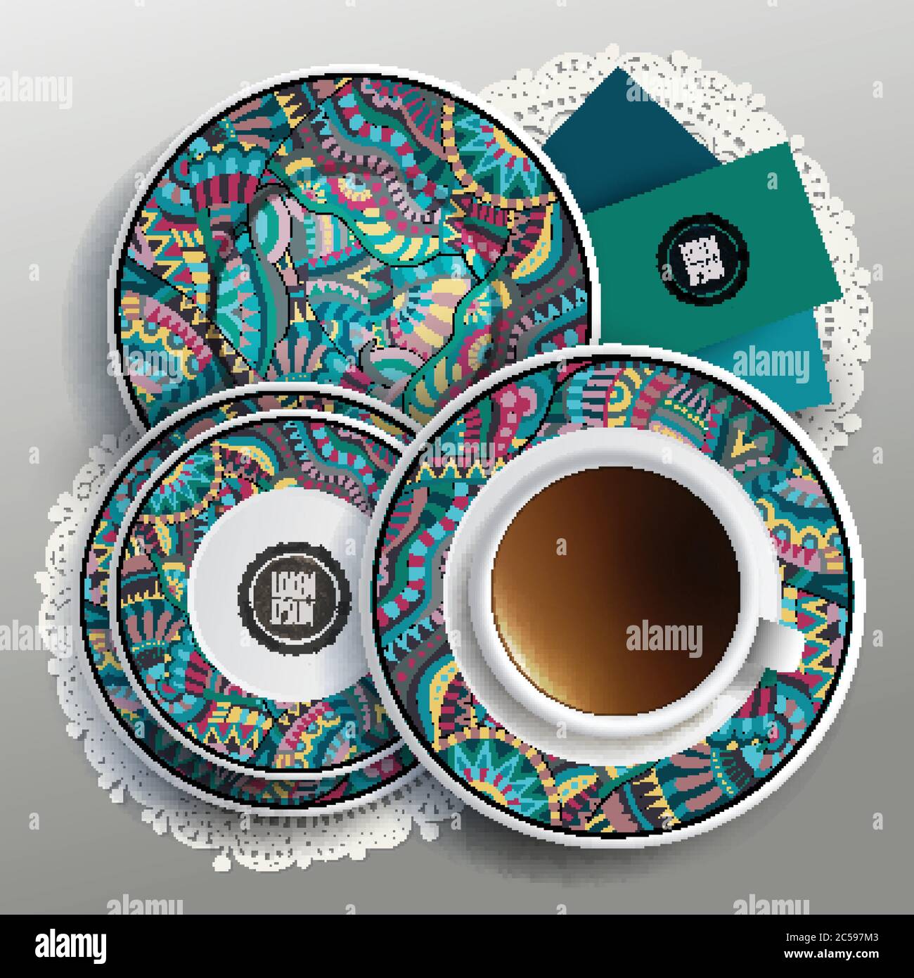 Vector illustration with plates and cup of coffee Stock Vector Image ...