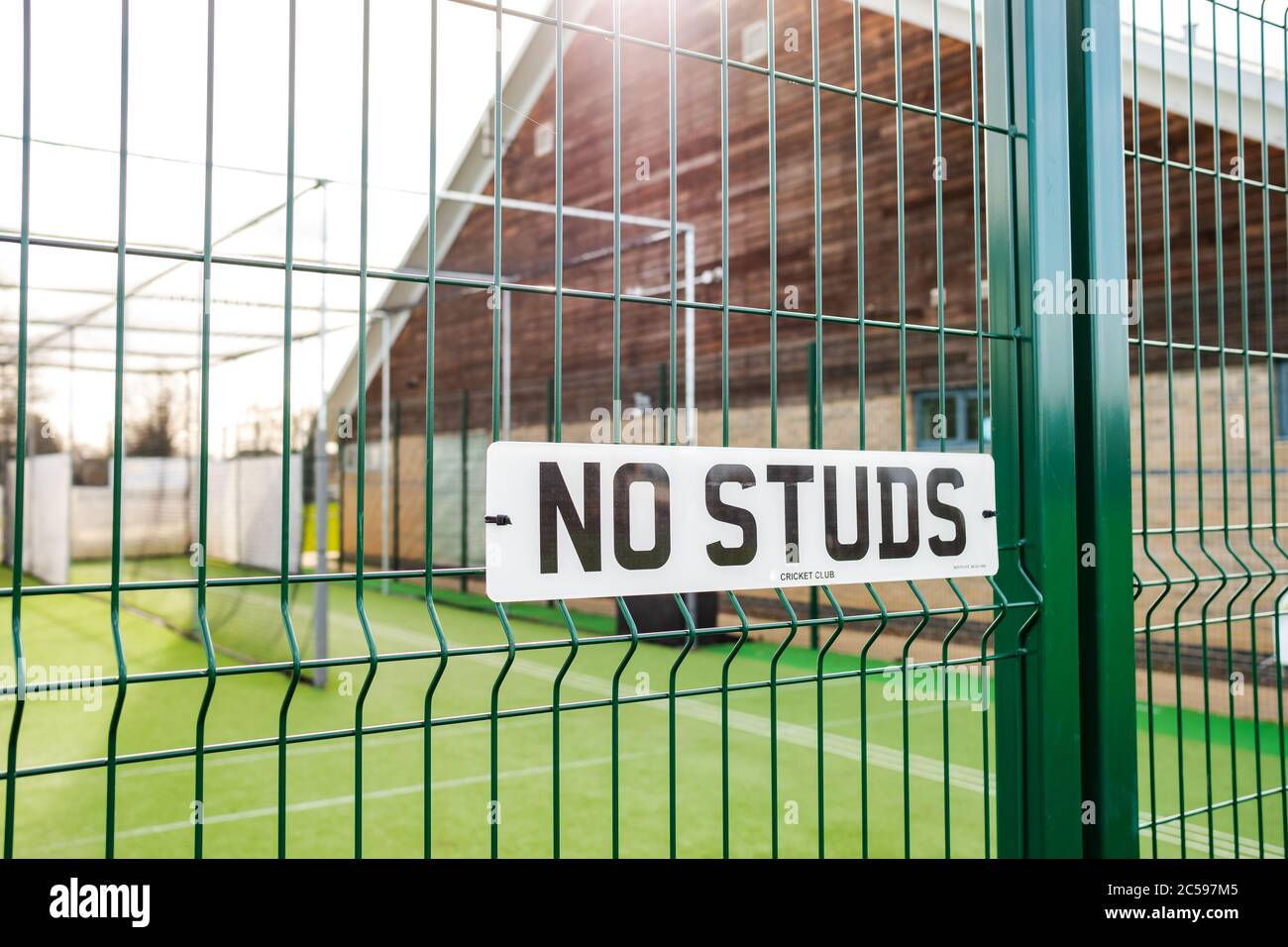 Shallow focus of a newly installed village cricket netting showing ...