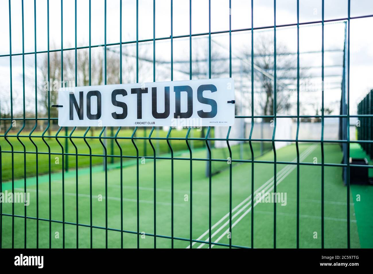 Shallow focus of a newly installed village cricket netting showing ...